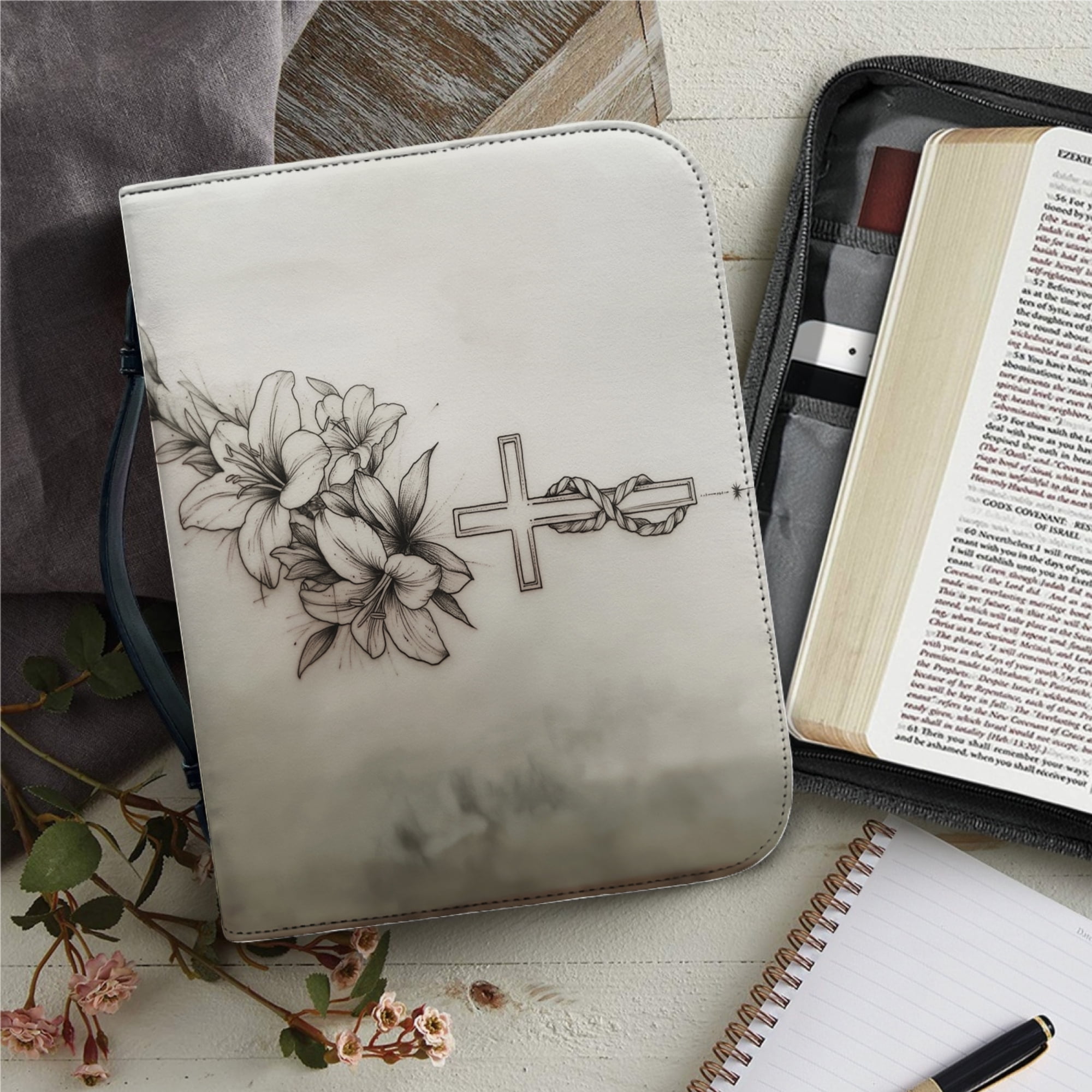 Classic Print Bible Bag for Women Zipper Handle Handbags Bible Leather ...