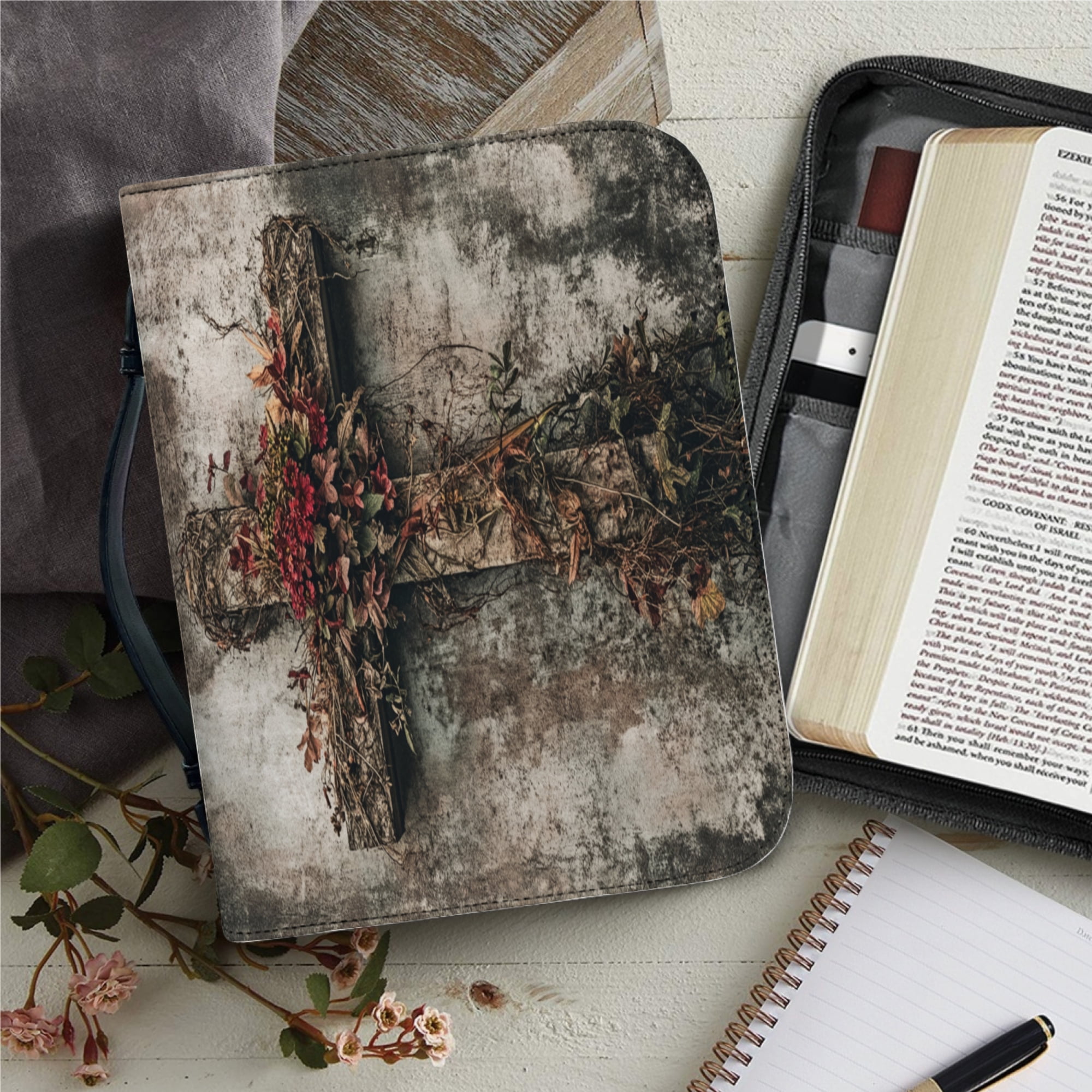 Classic Print Bible Bag for Women Zipper Handle Handbags Bible Leather ...