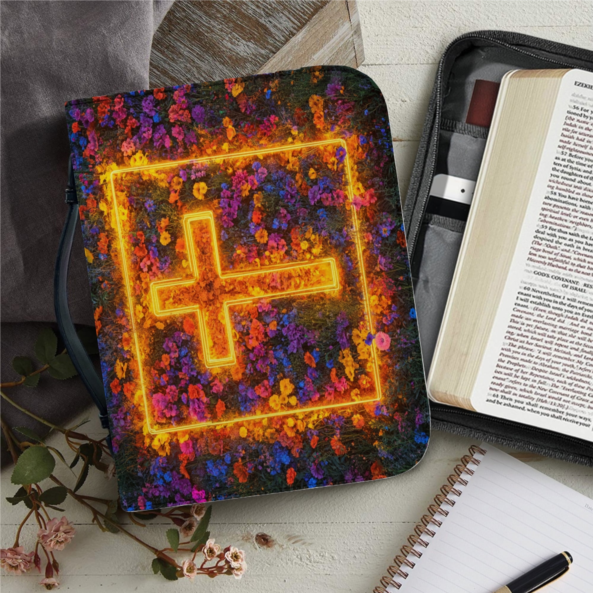 Classic Print Bible Bag for Women Zipper Handle Handbags Bible Leather ...
