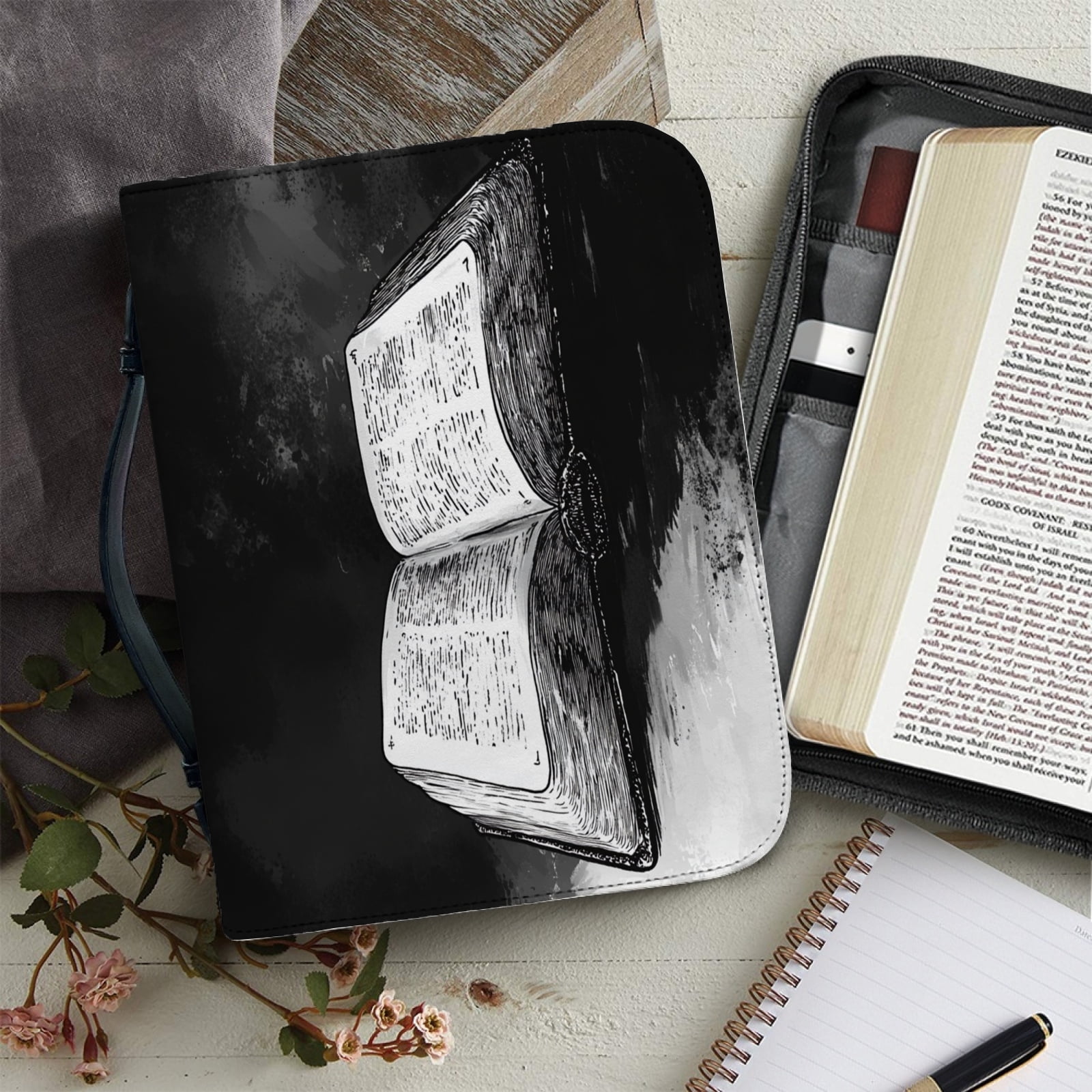 Classic Print Bible Bag for Women Zipper Handle Handbags Bible Leather ...