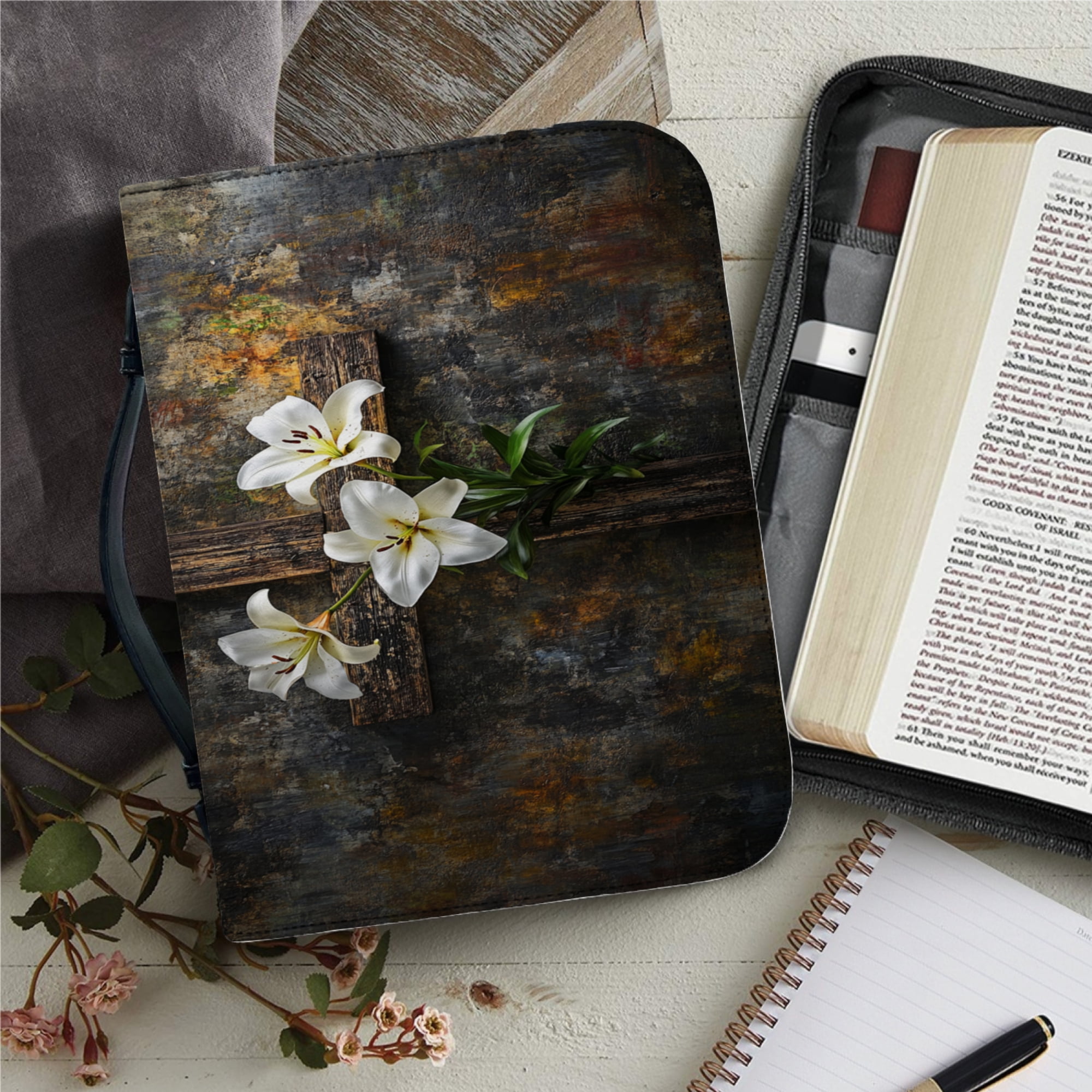 Classic Print Bible Bag for Women Zipper Handle Handbags Bible Leather ...