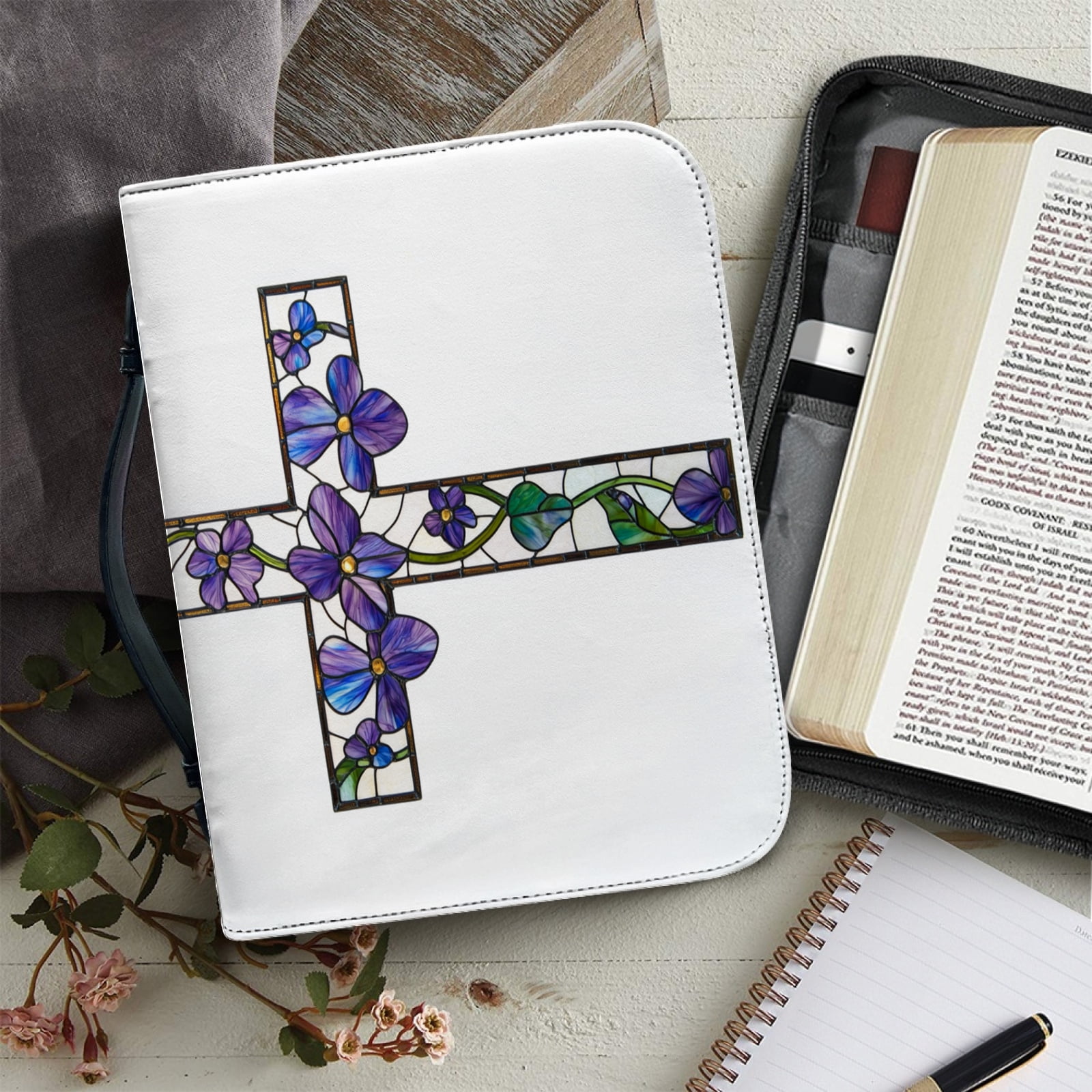 Classic Print Bible Bag for Women Zipper Handle Handbags Bible Leather ...