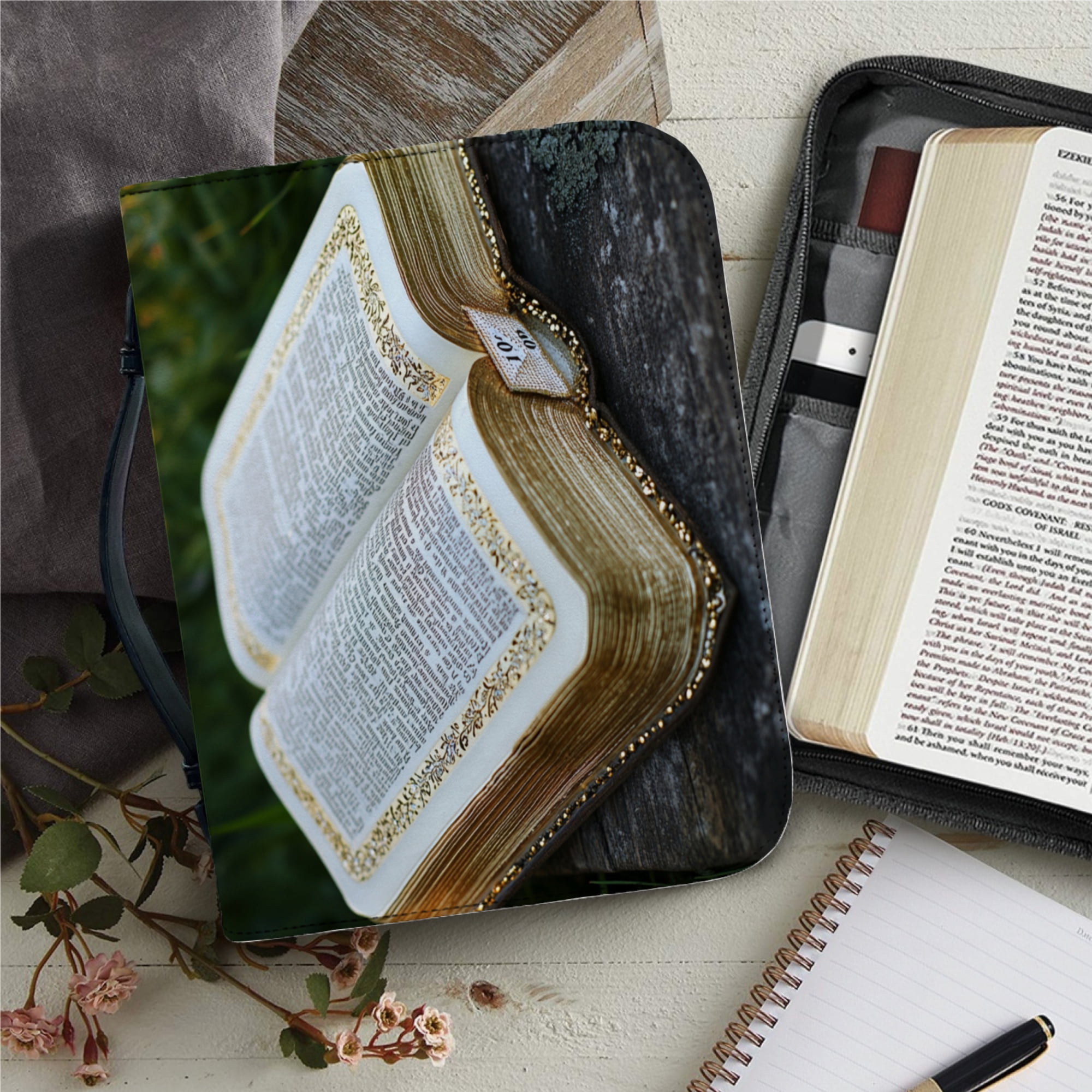 Classic Print Bible Bag for Women Zipper Handle Handbags Bible Leather ...