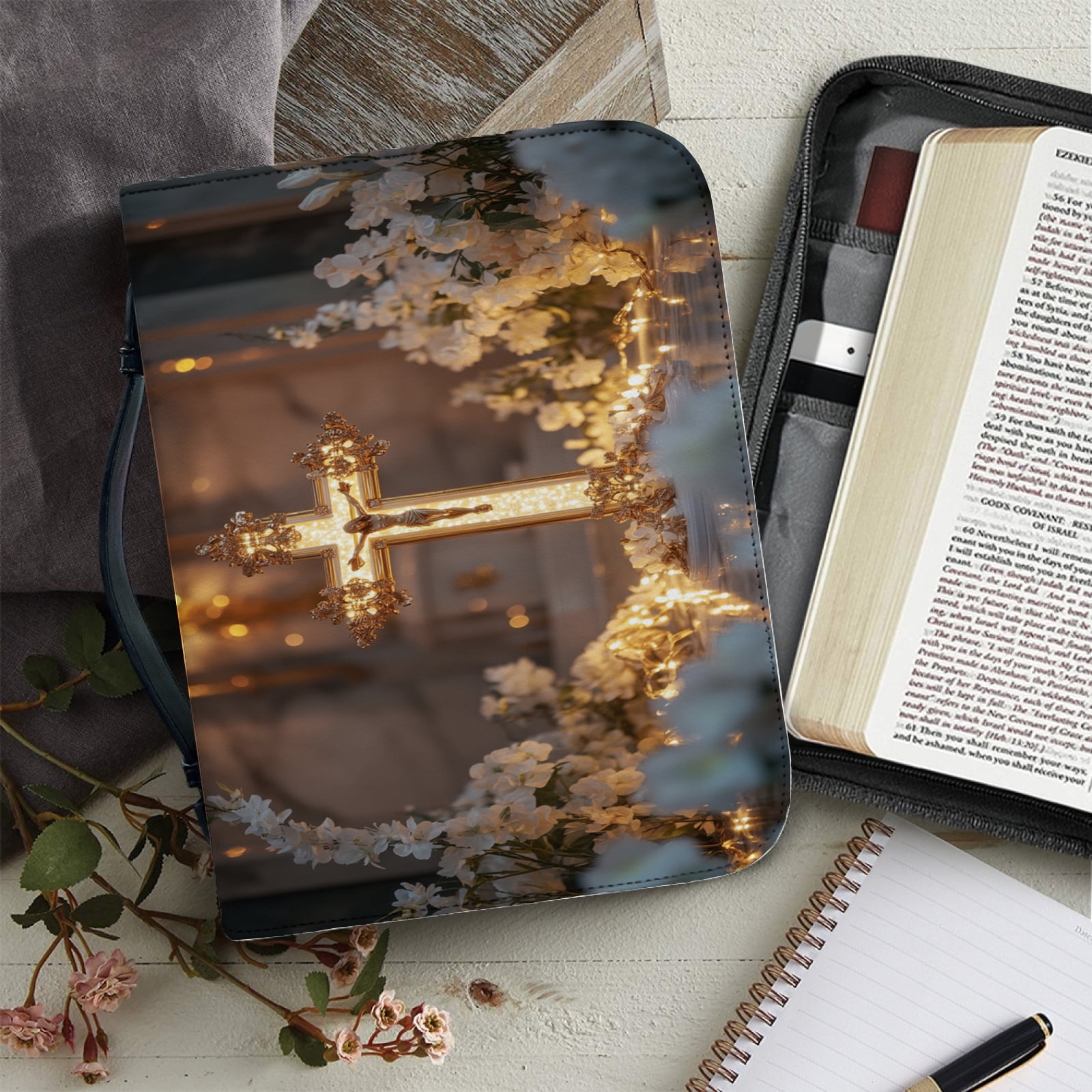 Classic Print Bible Bag for Women Zipper Handle Handbags Bible Leather ...