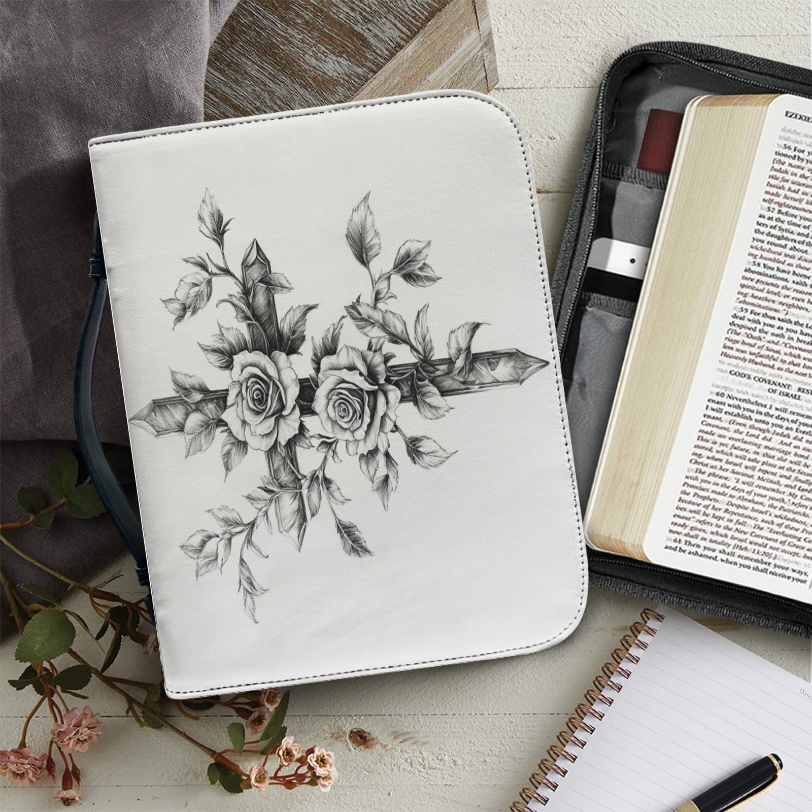 Classic Print Bible Bag for Women Zipper Handle Handbags Bible Leather ...