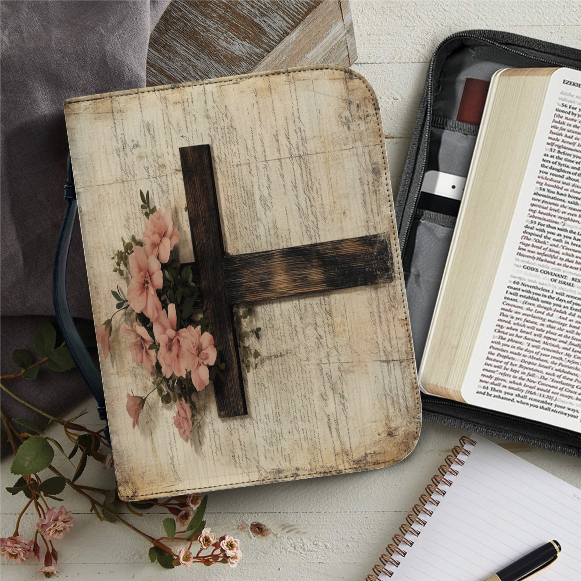 Classic Print Bible Bag for Women Zipper Handle Handbags Bible Leather ...