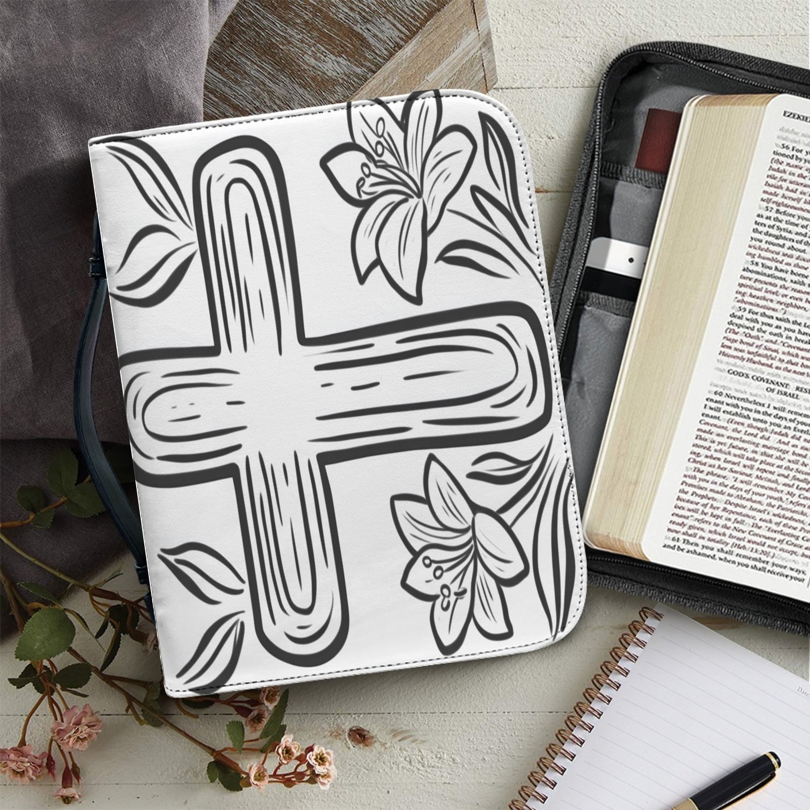 Classic Print Bible Bag for Women Zipper Handle Handbags Bible Leather ...