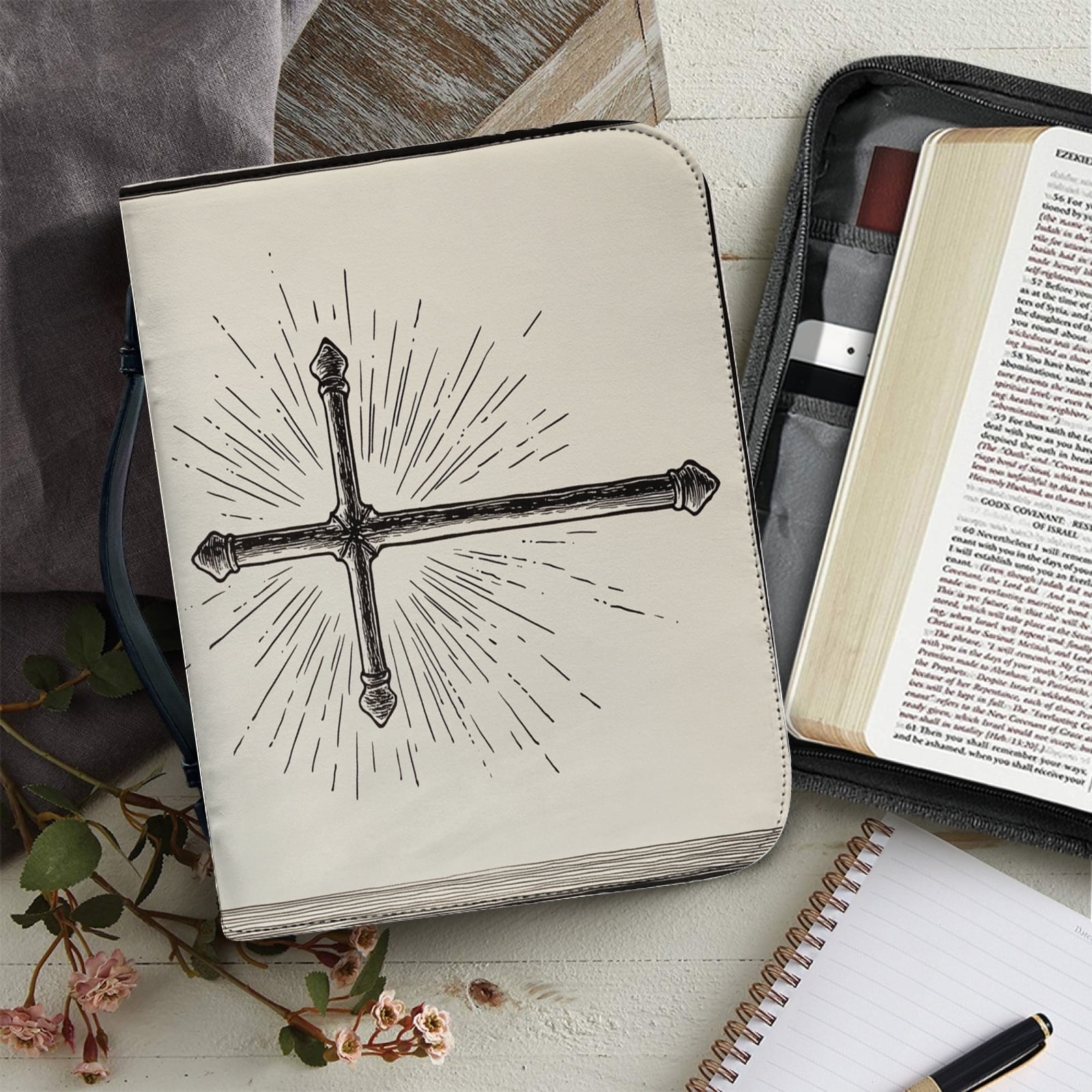 Classic Print Bible Bag for Women Zipper Handle Handbags Bible Leather ...