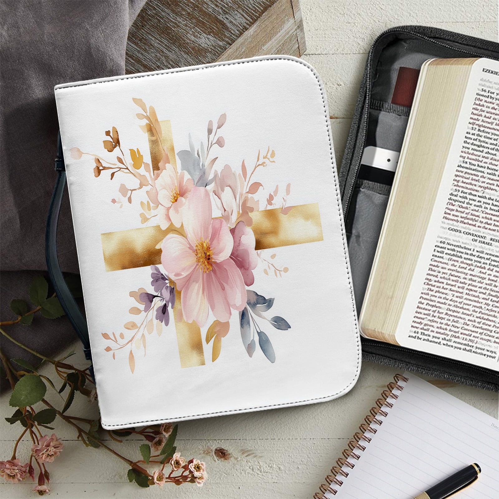 Classic Print Bible Bag for Women Zipper Handle Handbags Bible Leather ...