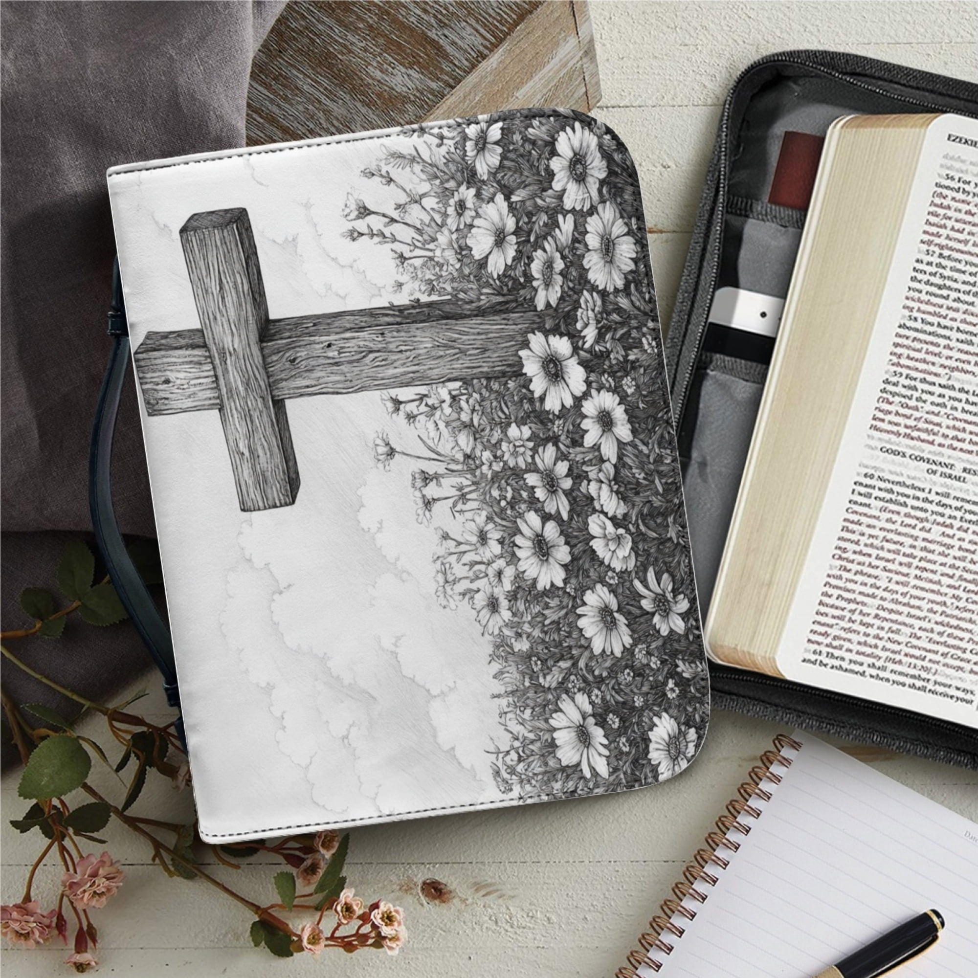 Classic Print Bible Bag for Women Zipper Handle Handbags Bible Leather ...
