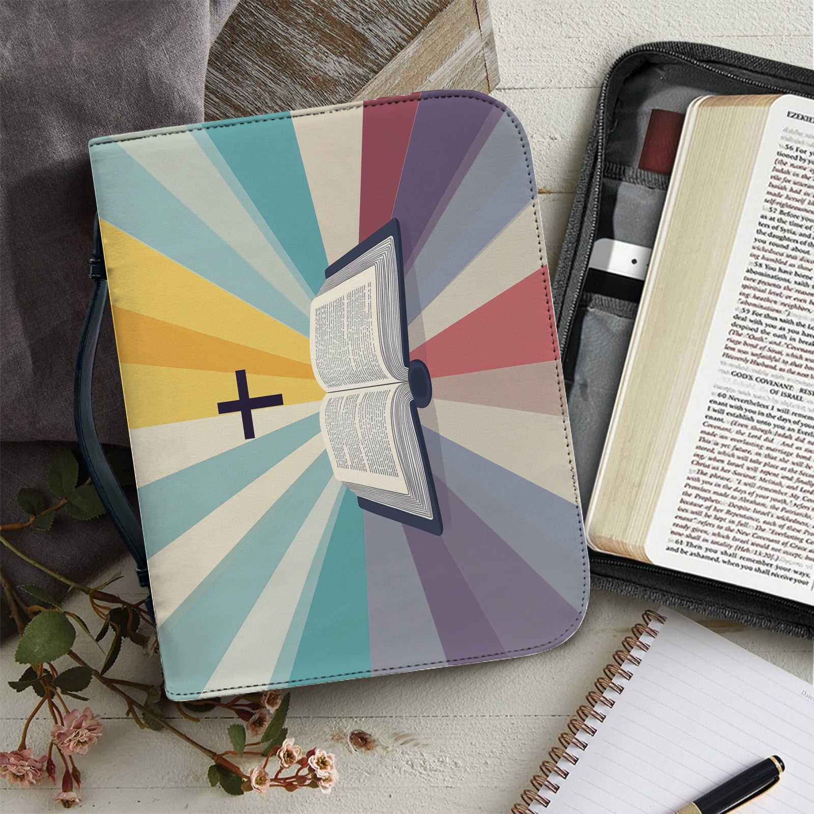 Classic Print Bible Bag for Women Zipper Handle Handbags Bible Leather ...