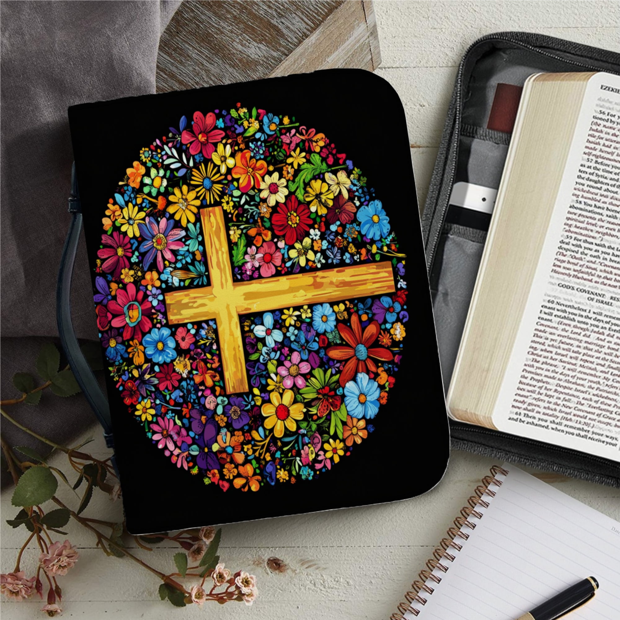 Classic Print Bible Bag for Women Zipper Handle Handbags Bible Leather ...