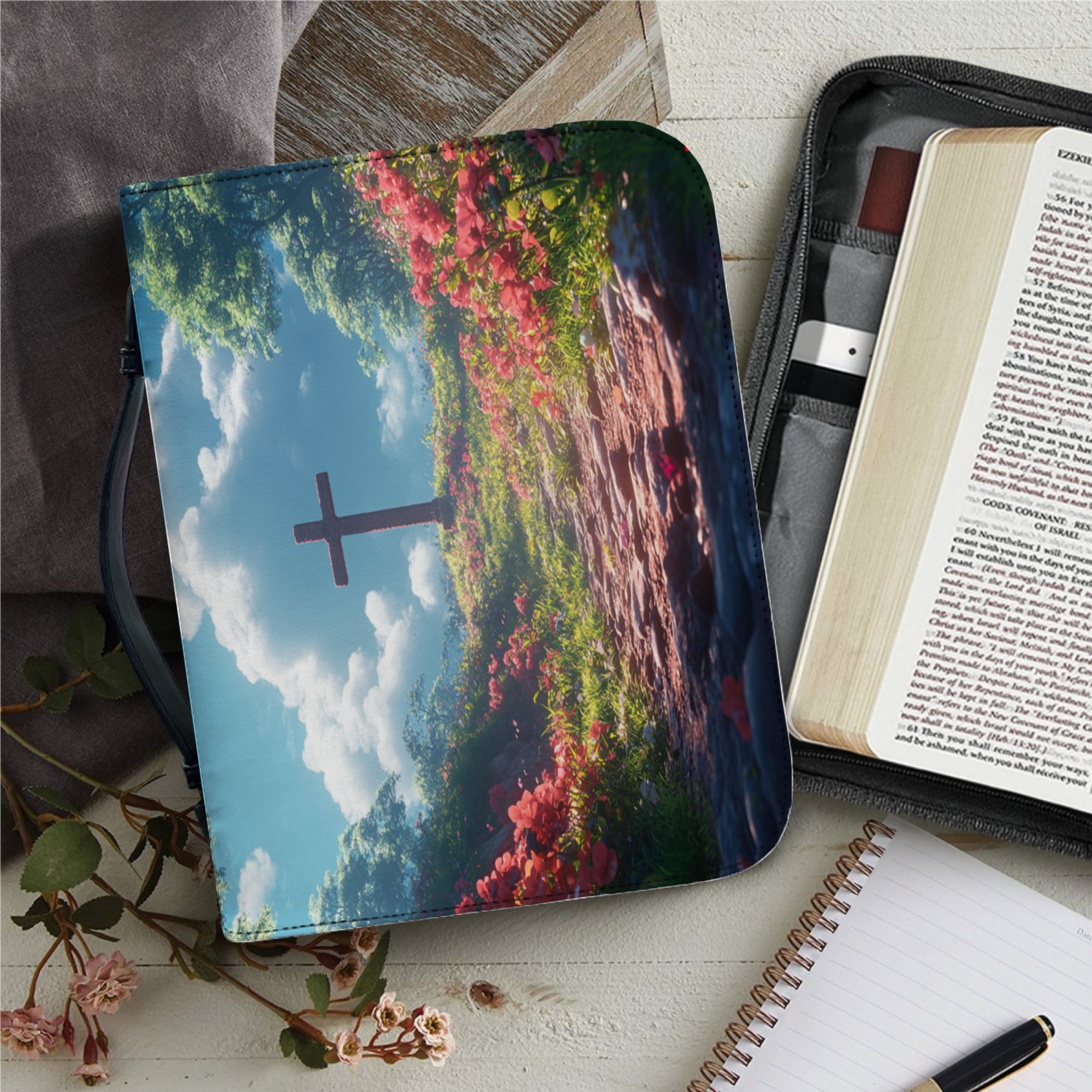 Classic Print Bible Bag for Women Zipper Handle Handbags Bible Leather ...