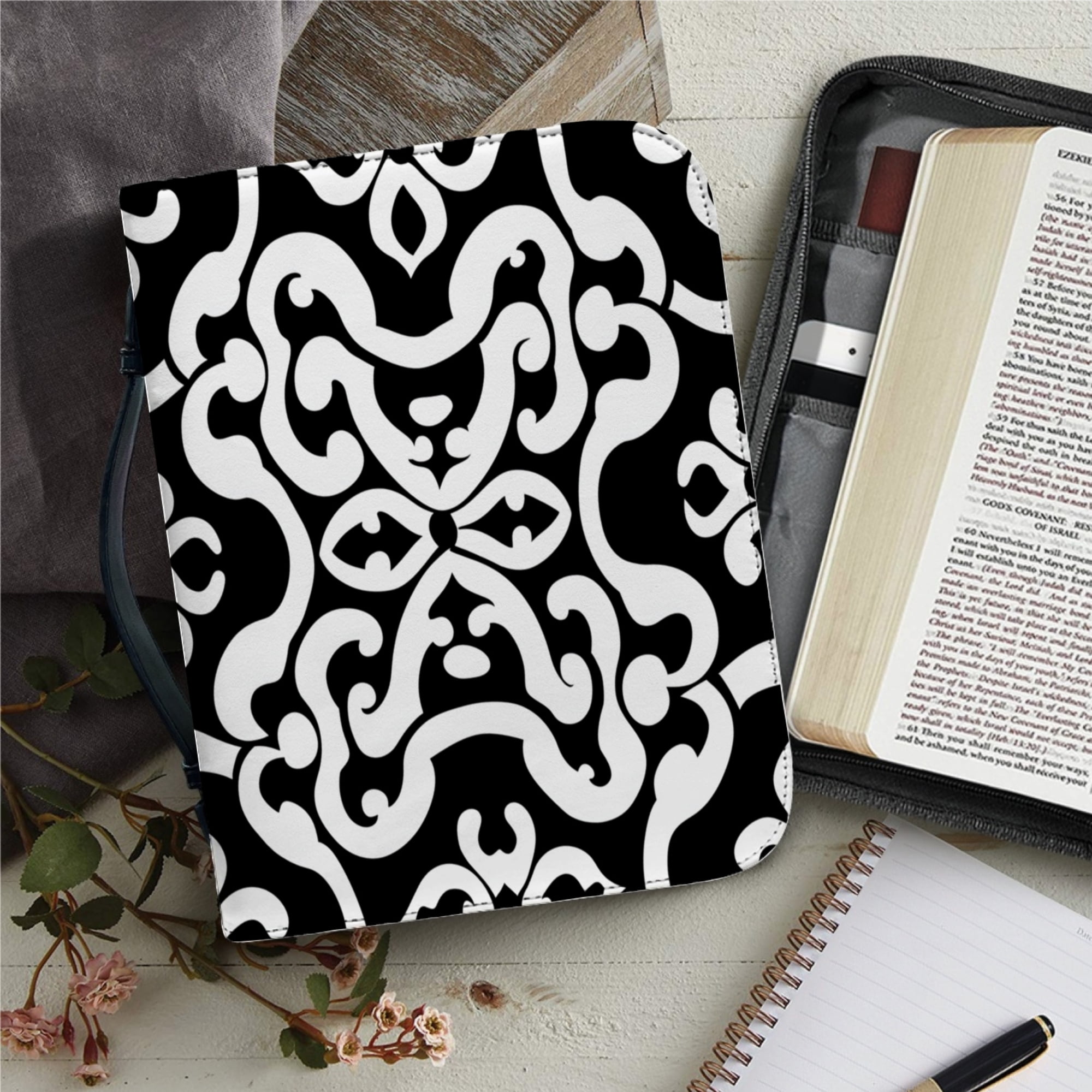 Classic Print Bible Bag for Women Zipper Handle Handbags Bible Leather ...