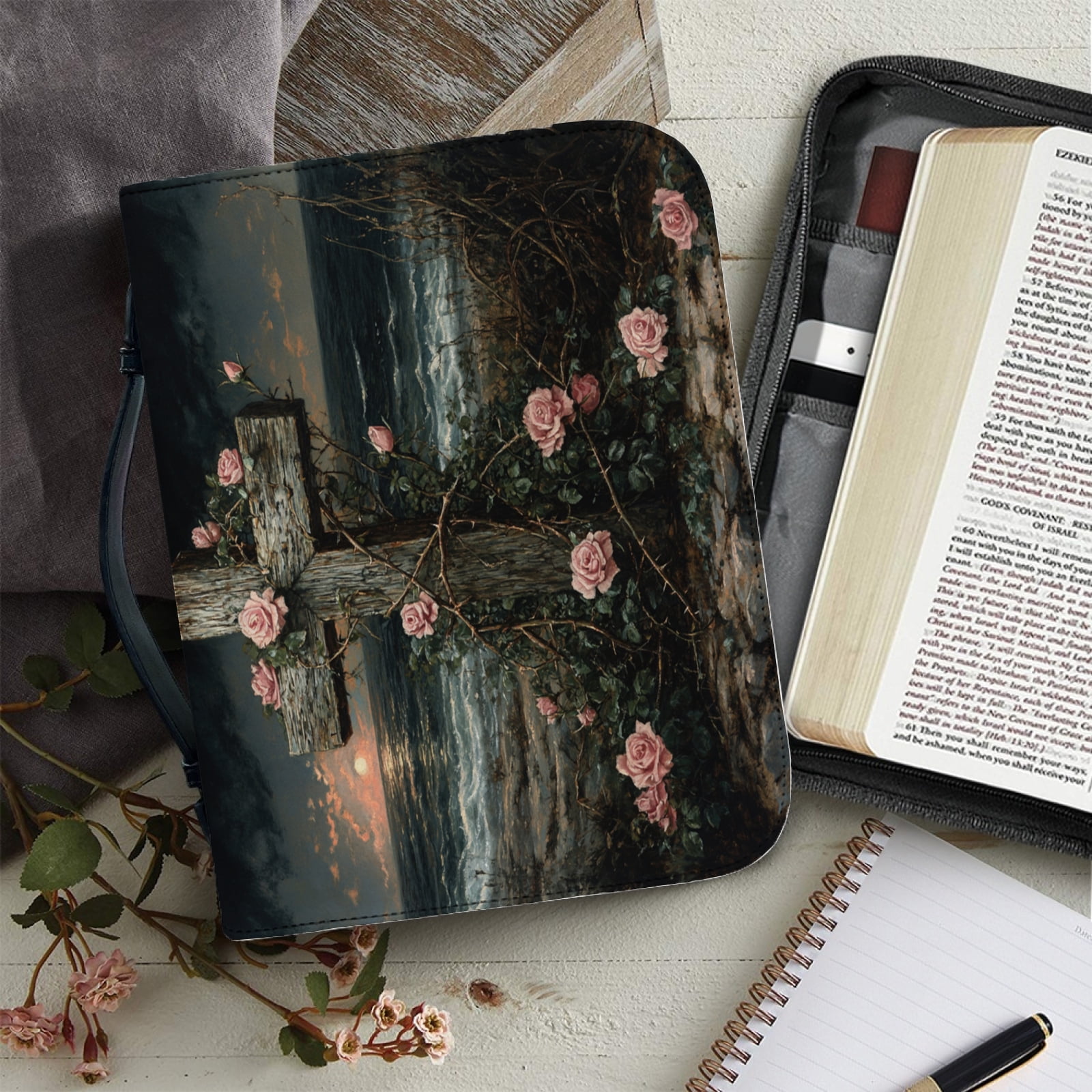 Classic Print Bible Bag for Women Zipper Handle Handbags Bible Leather ...