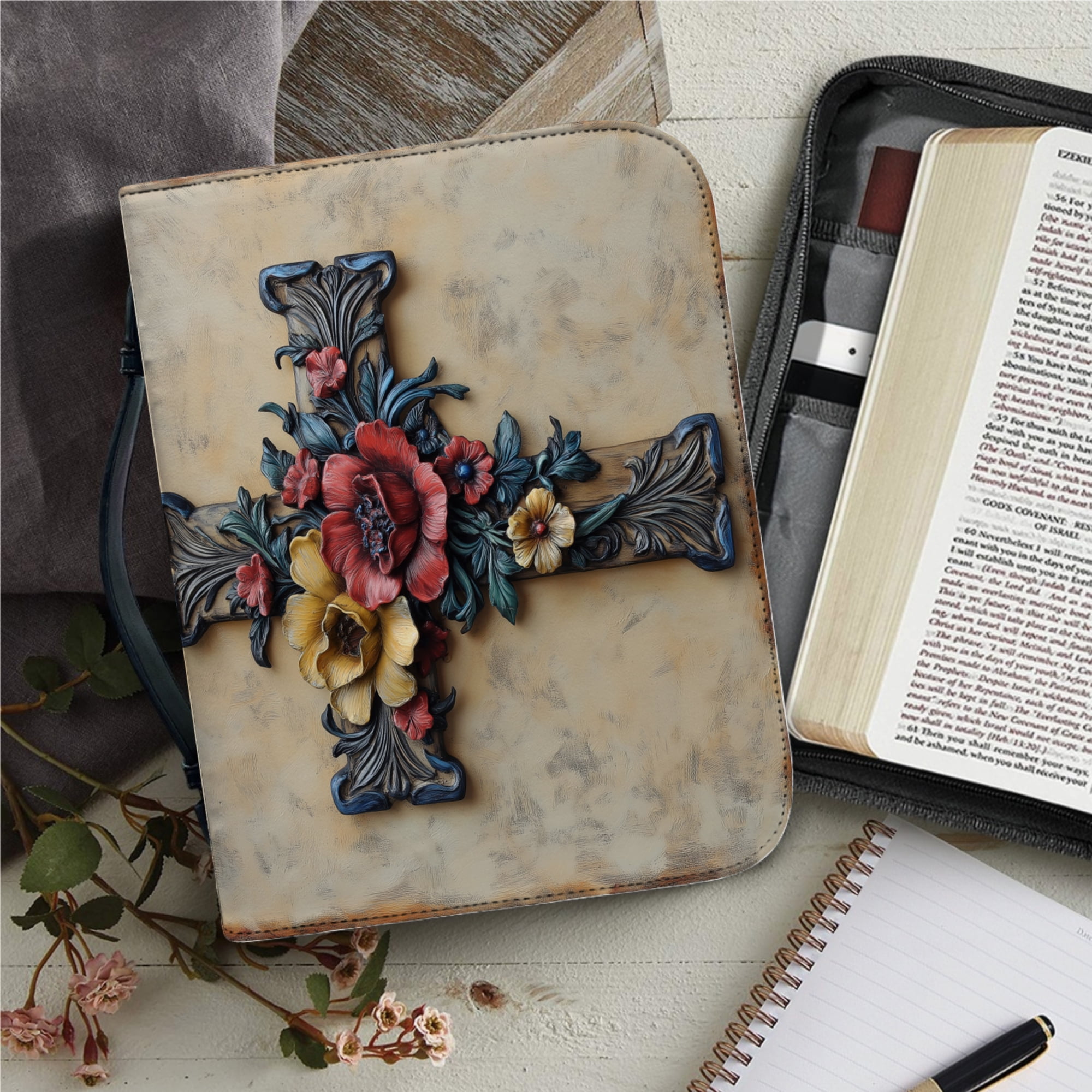 Classic Print Bible Bag for Women Zipper Handle Handbags Bible Leather ...