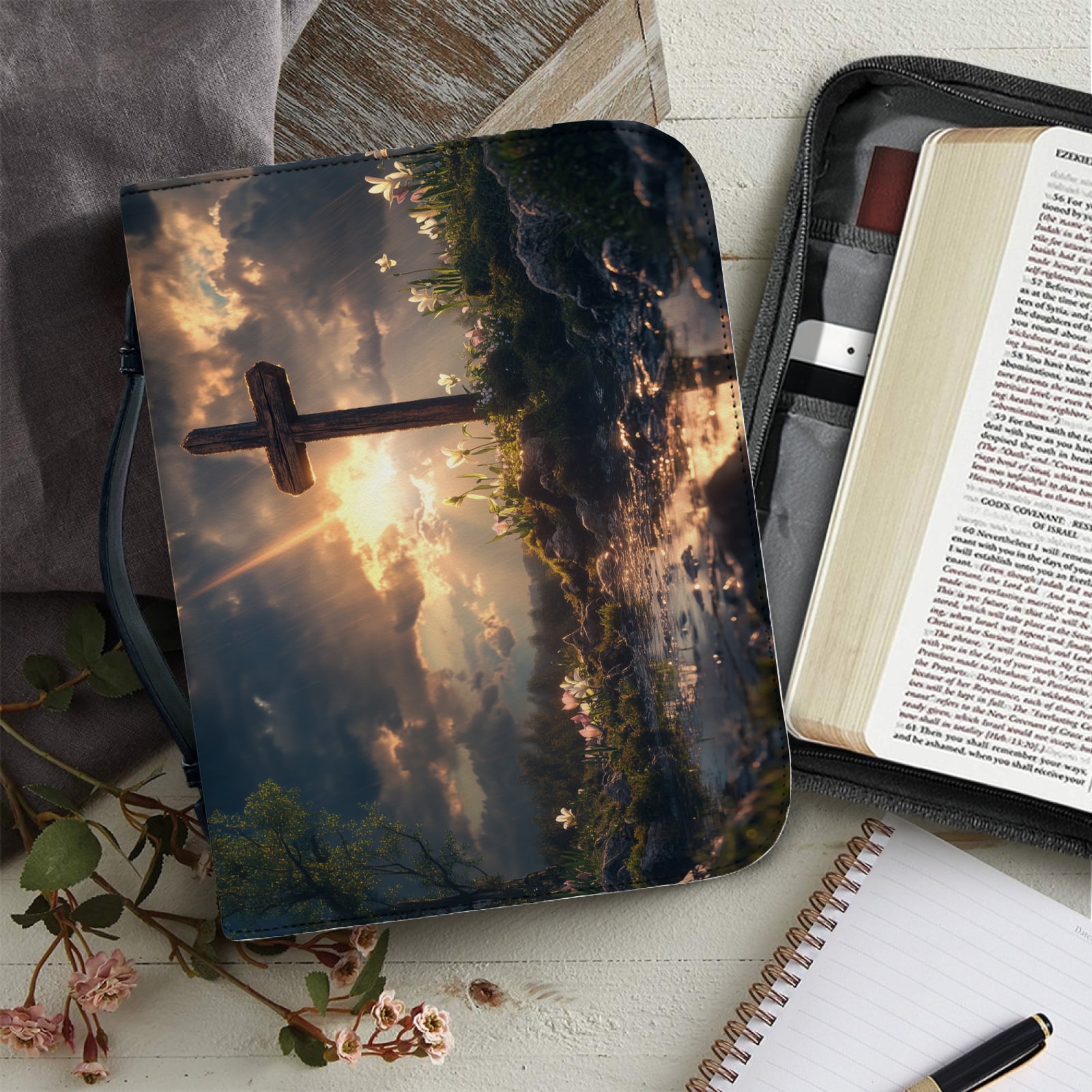 Classic Print Bible Bag for Women Zipper Handle Handbags Bible Leather ...