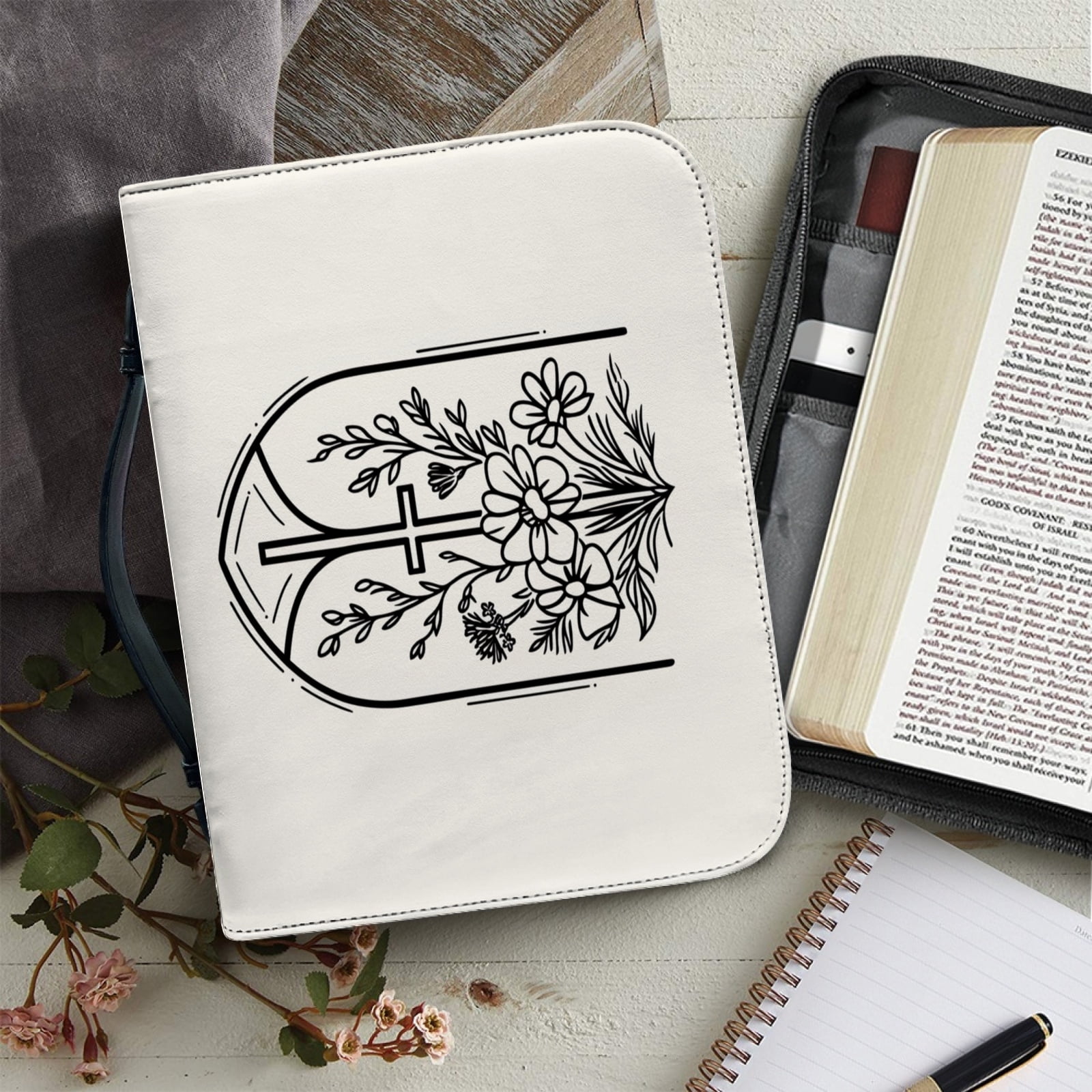 Classic Print Bible Bag for Women Zipper Handle Handbags Bible Leather ...