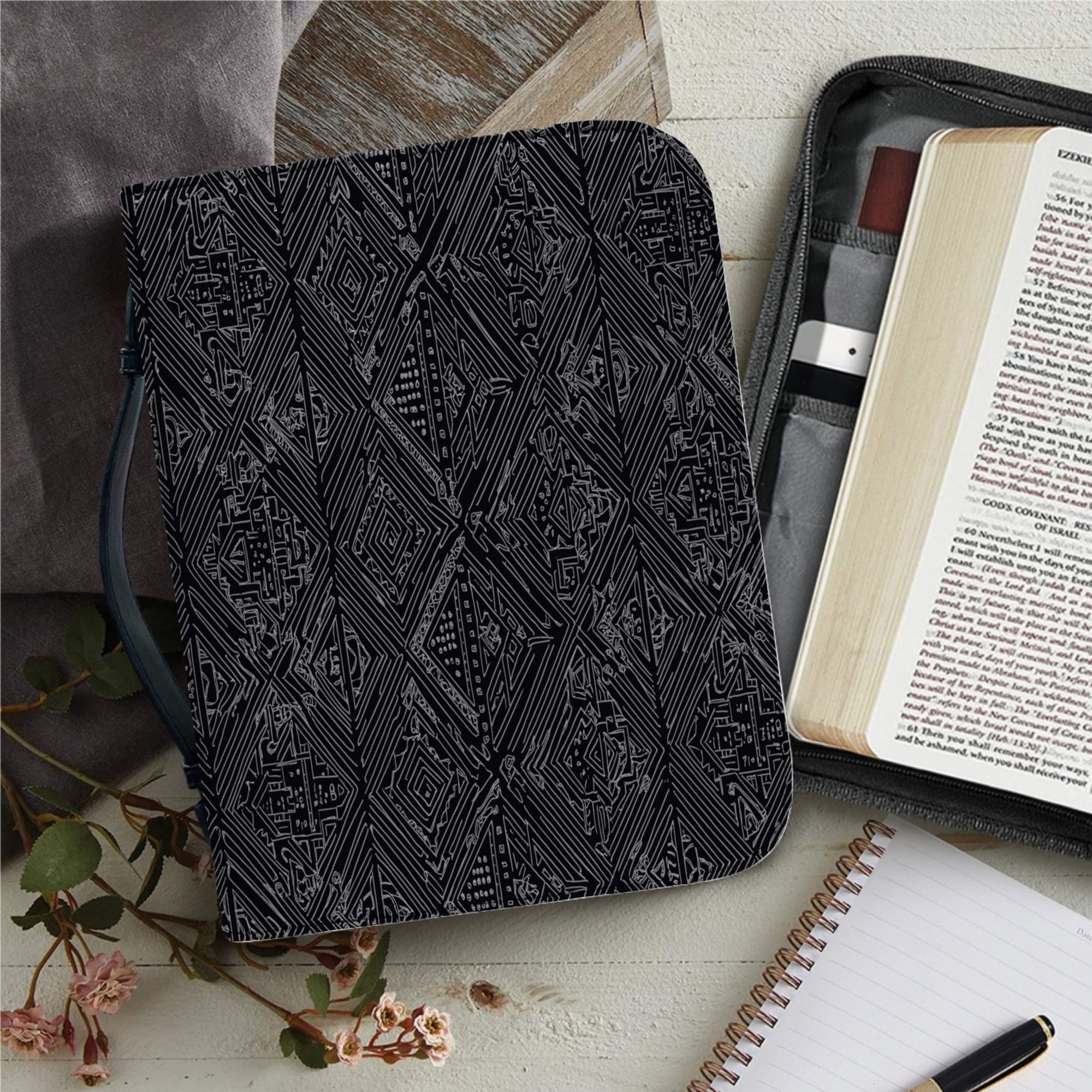Classic Print Bible Bag for Women Zipper Handle Handbags Bible Leather ...