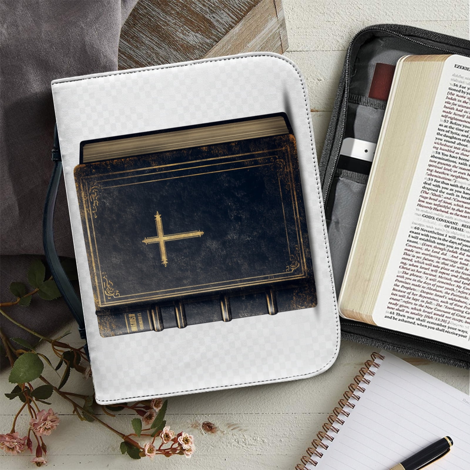 Classic Print Bible Bag for Women Zipper Handle Handbags Bible Leather ...