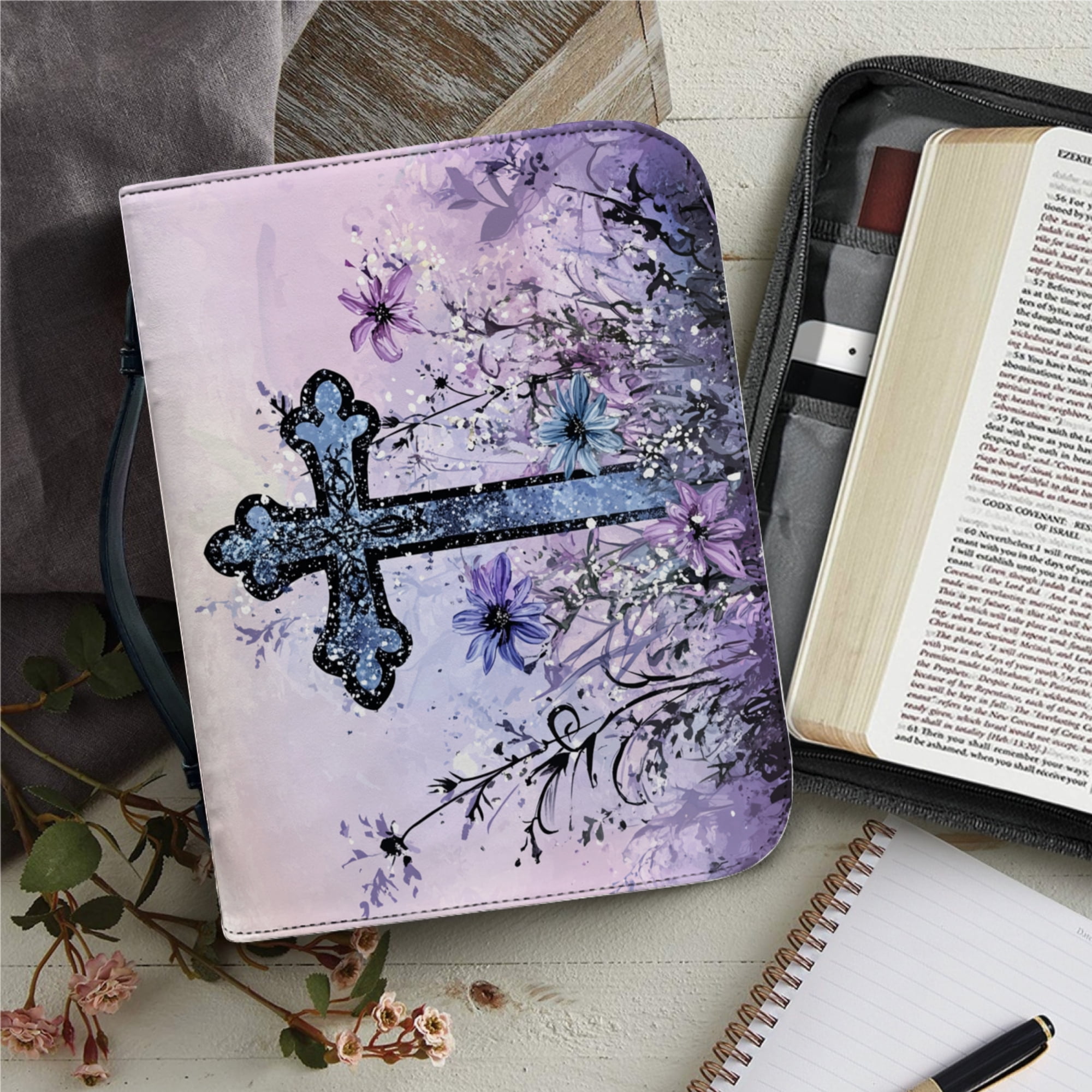 Classic Print Bible Bag for Women Zipper Handle Handbags Bible Leather ...