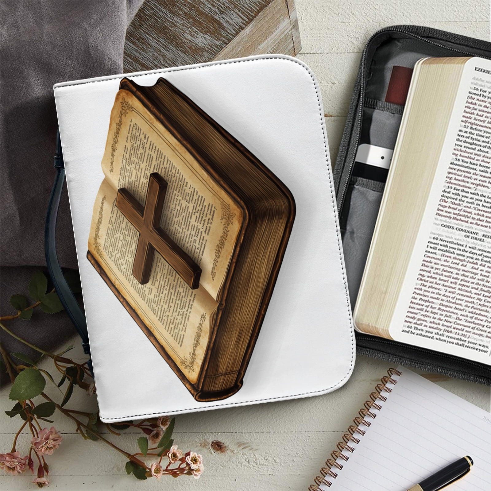 Classic Print Bible Bag for Women Zipper Handle Handbags Bible Leather ...