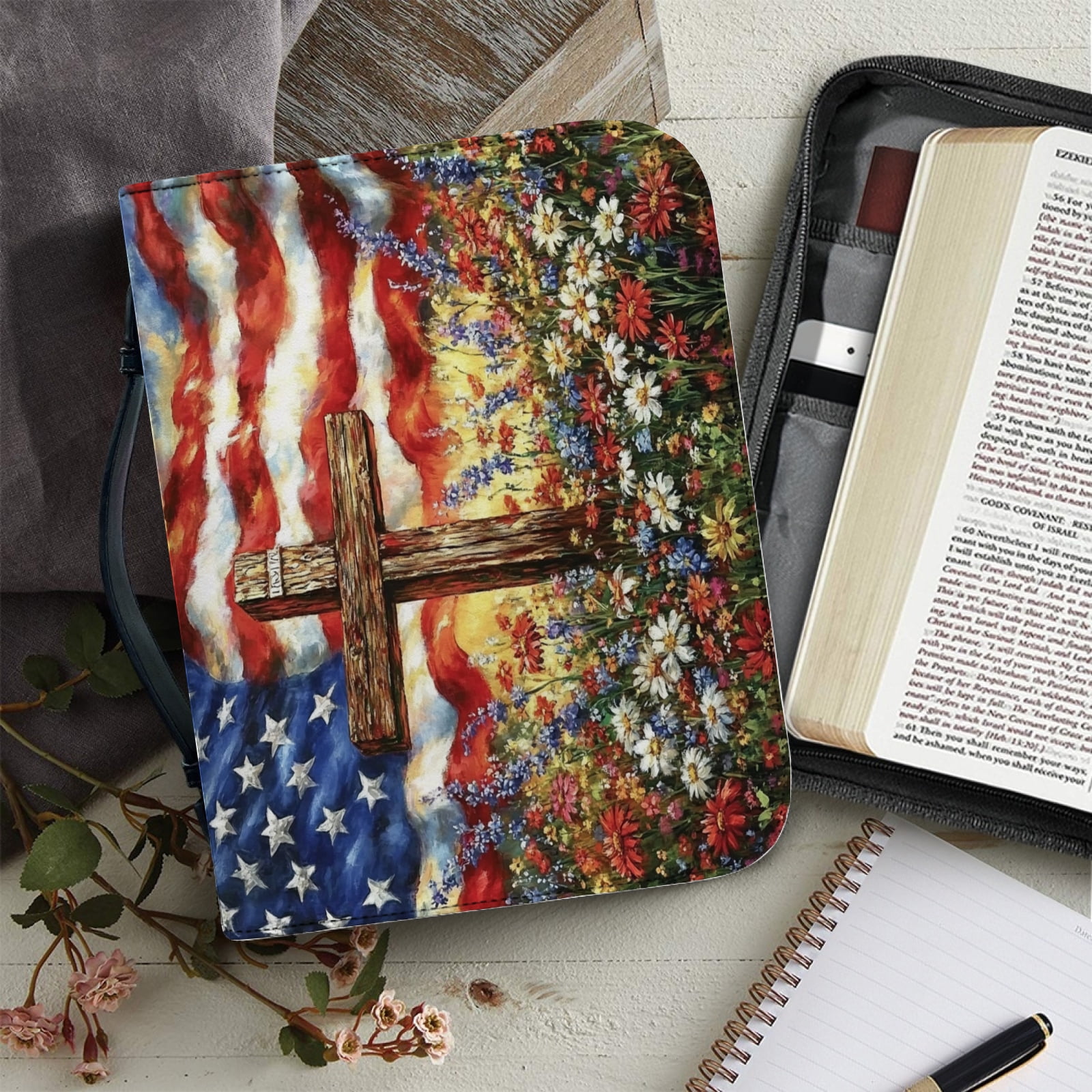 Classic Print Bible Bag for Women Zipper Handle Handbags Bible Leather ...