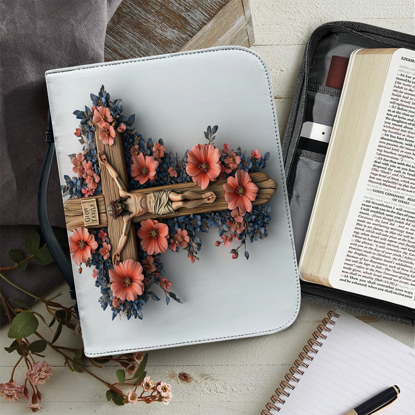 Classic Print Bible Bag for Women Zipper Handle Handbags Bible Leather ...