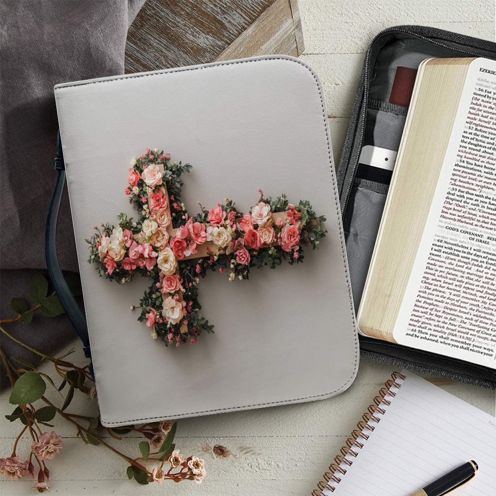 Classic Print Bible Bag for Women Zipper Handle Handbags Bible Leather ...