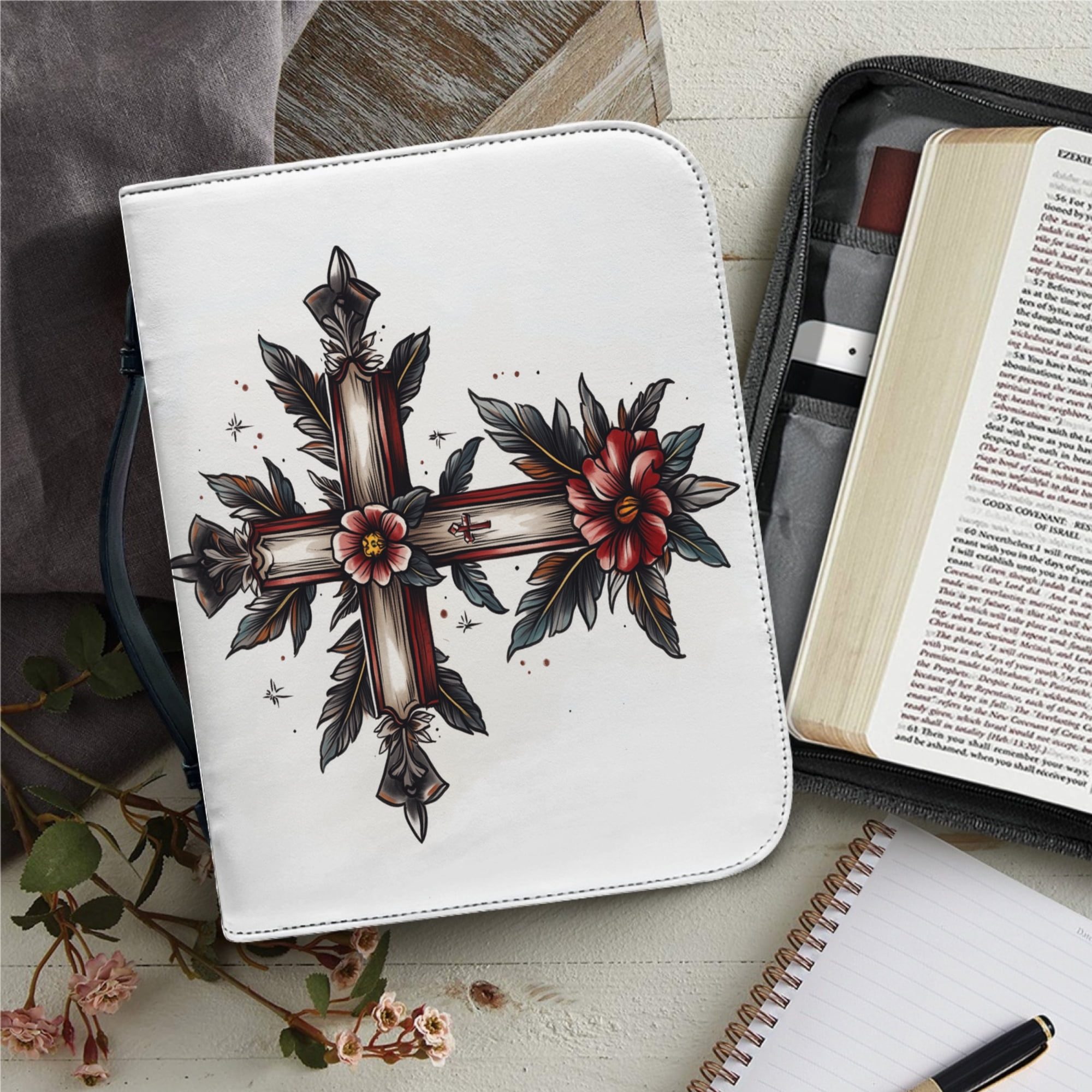 Classic Print Bible Bag for Women Zipper Handle Handbags Bible Leather ...