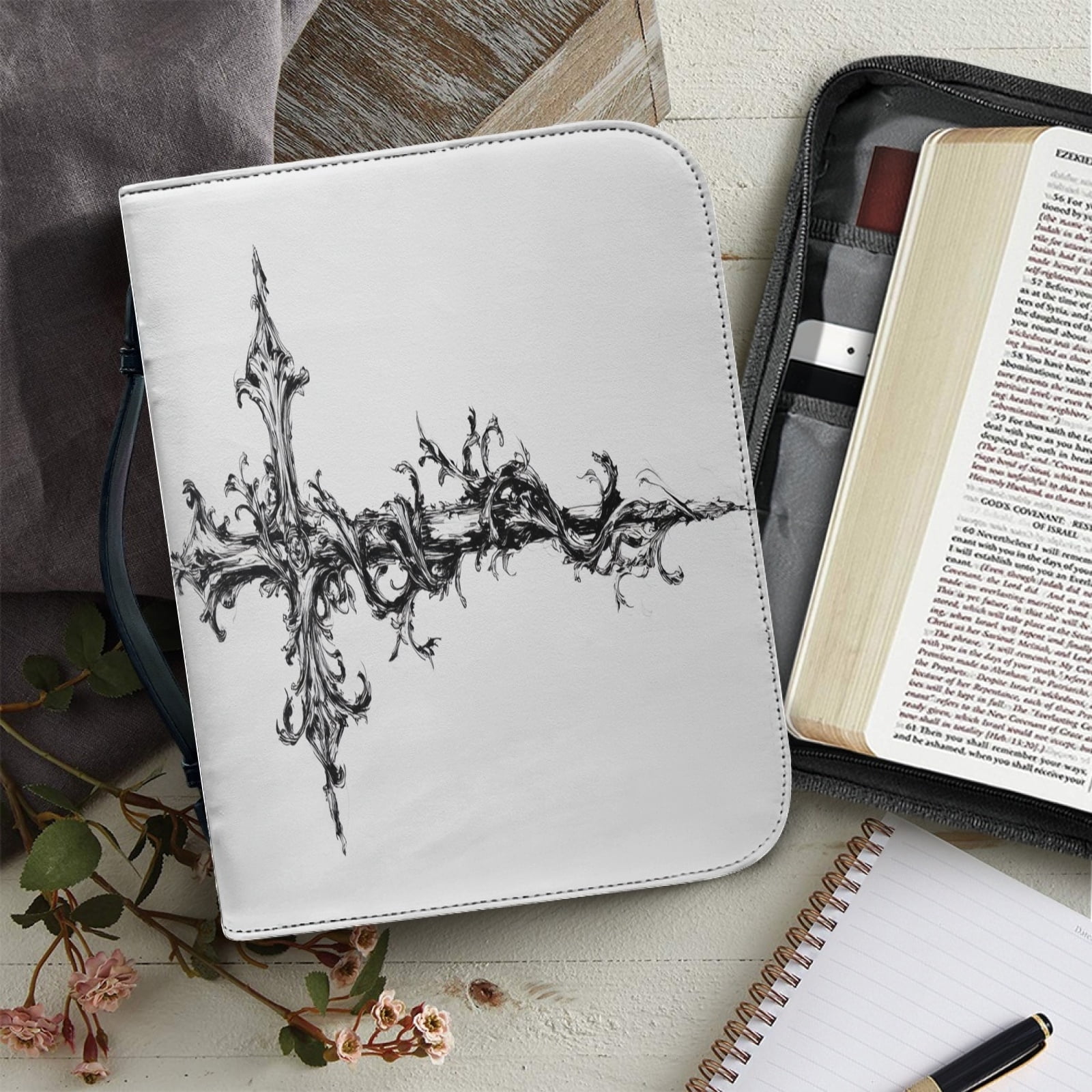 Classic Print Bible Bag for Women Zipper Handle Handbags Bible Leather ...