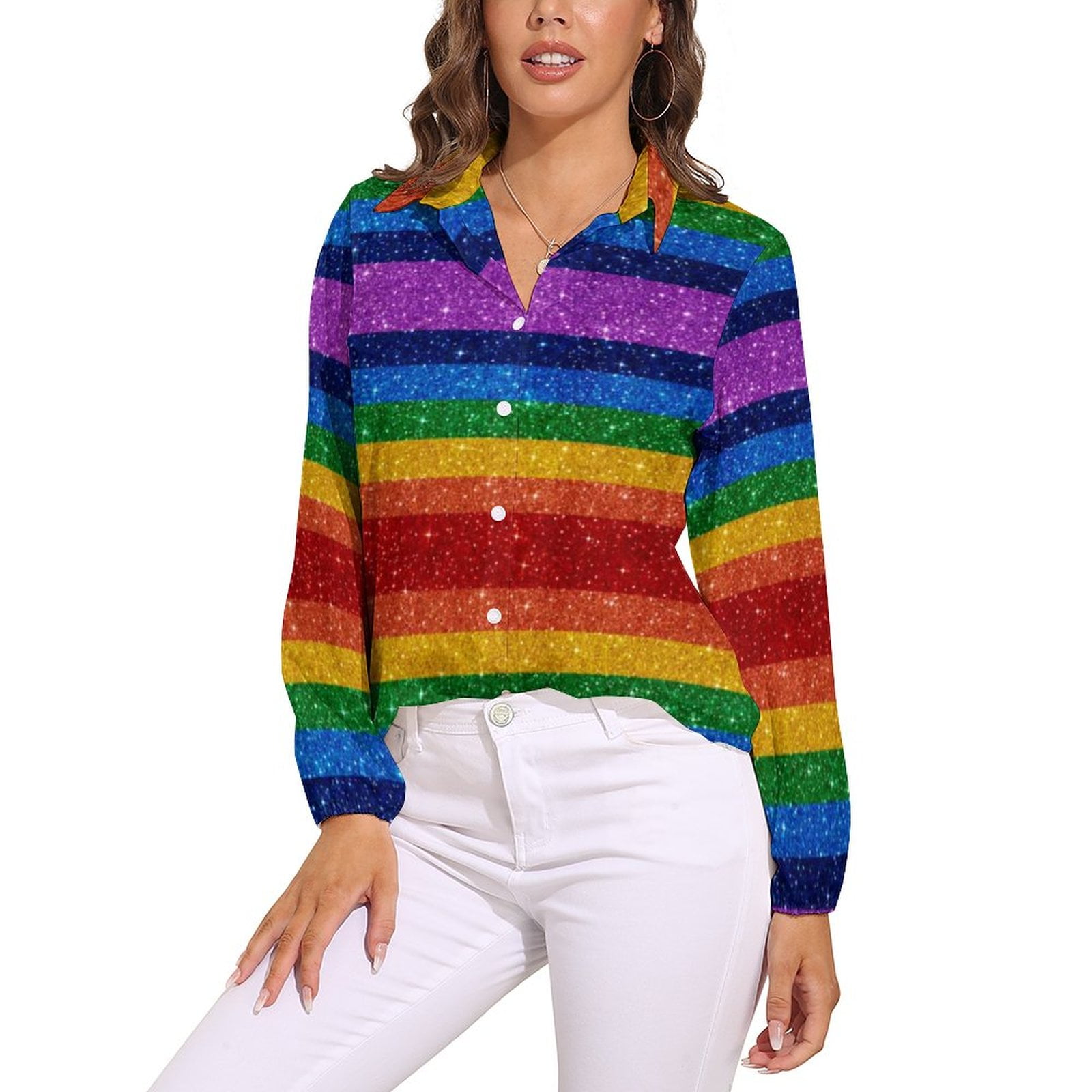 Classic Print Blouse Womens Colorful Stripes Casual Loose Blouses ...