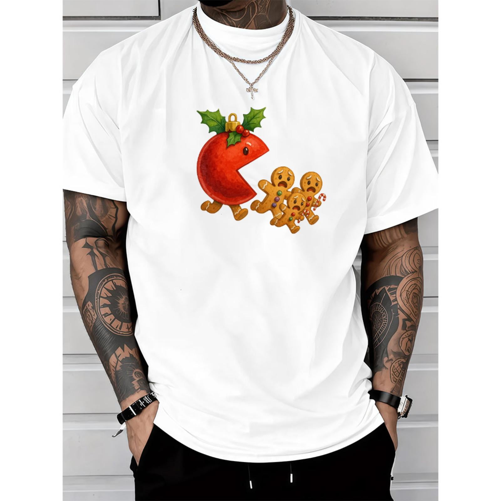 Classic Print For Men Tees,Pac-Man and Christmas Theme Print T Shirt ...