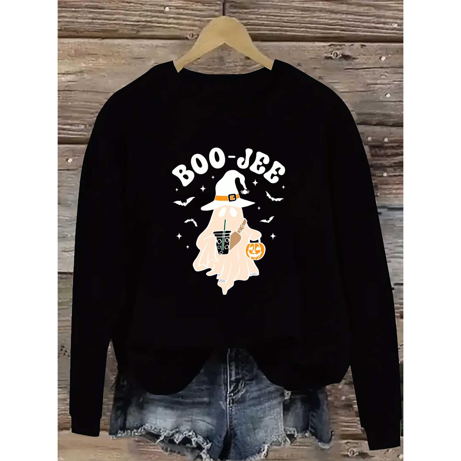 Classic Print For Women Pullover,"Boo-JEE"Print and Ghost Sweatshirt ...
