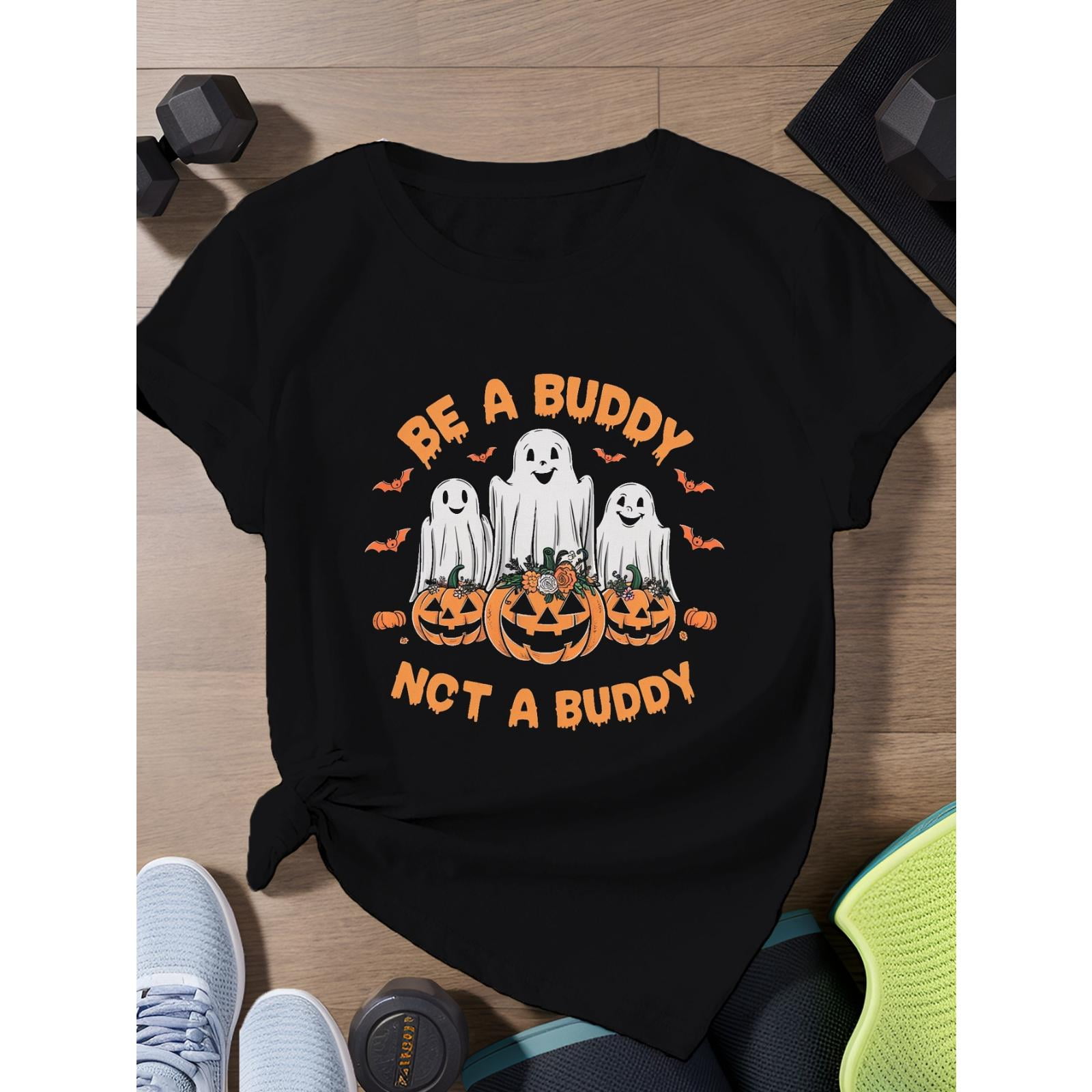 Classic Print For Women Tees,Ghost Pattern T Shirt"BE A BUDDY NOT A ...