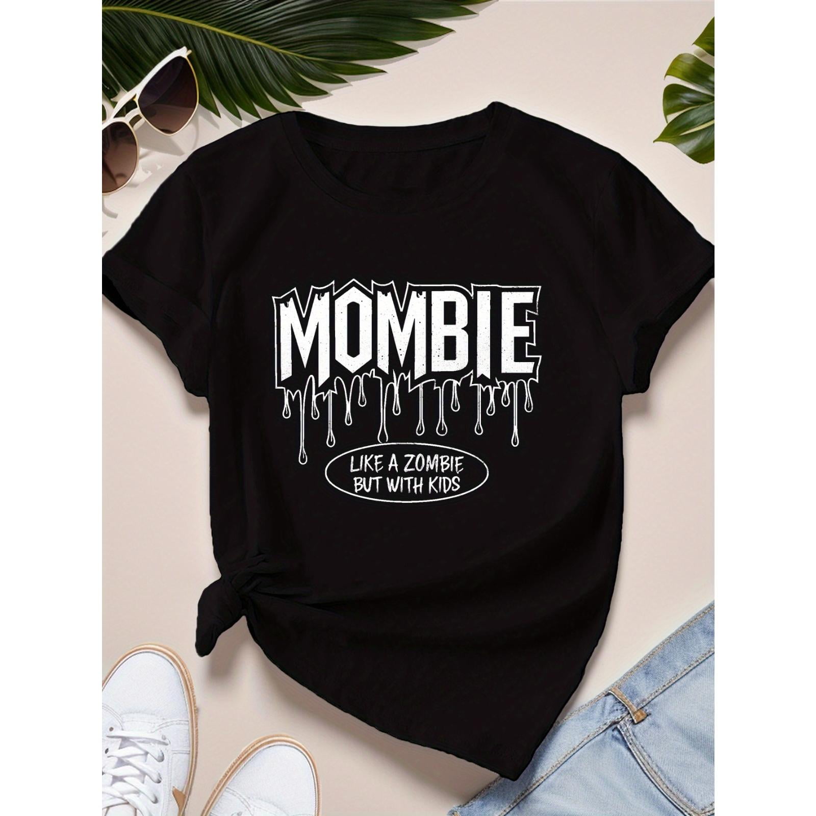 Classic Print For Women Tees,Letter Pattern T Shirt"MOMBIE.."Text,Crew ...