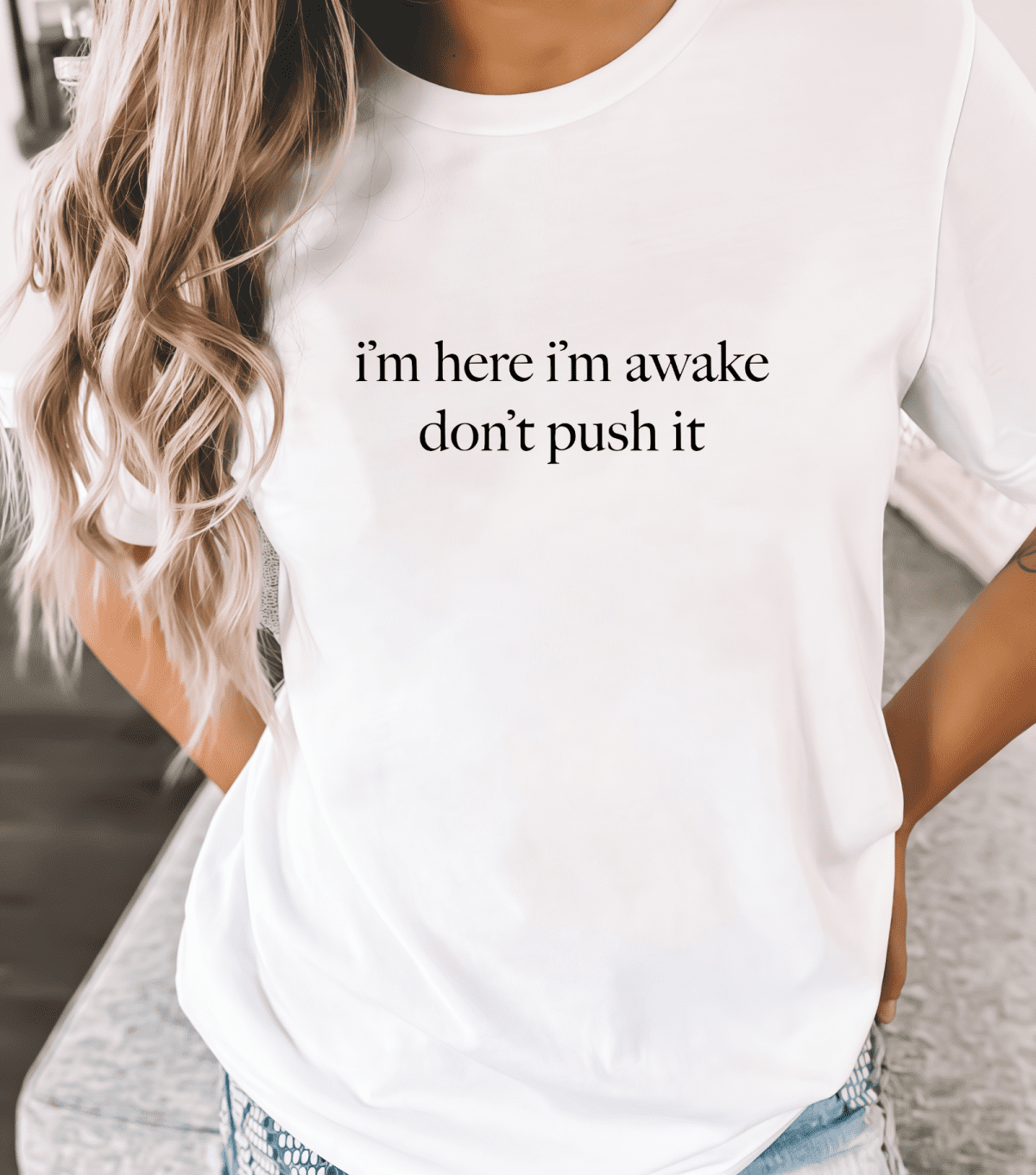 Classic Print For Women Tees,Letter Print T Shirt"i'm here i'm awake ...