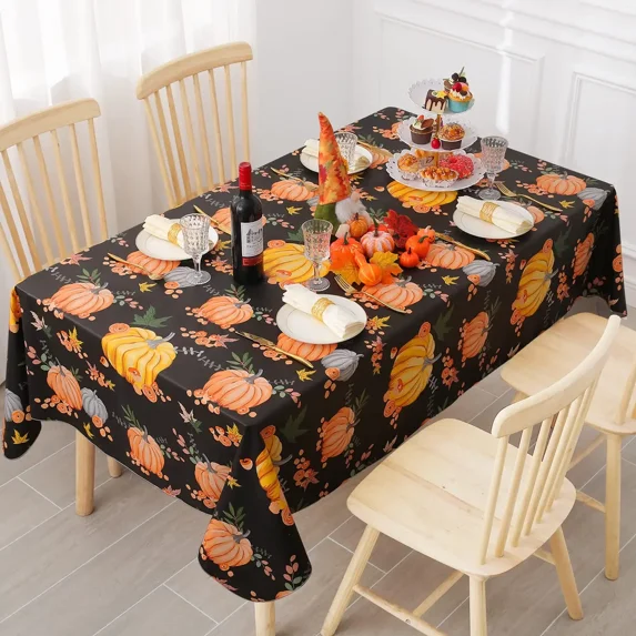 Classic Pumpkin Print Halloween Rectangular Table Stain Resistant ...