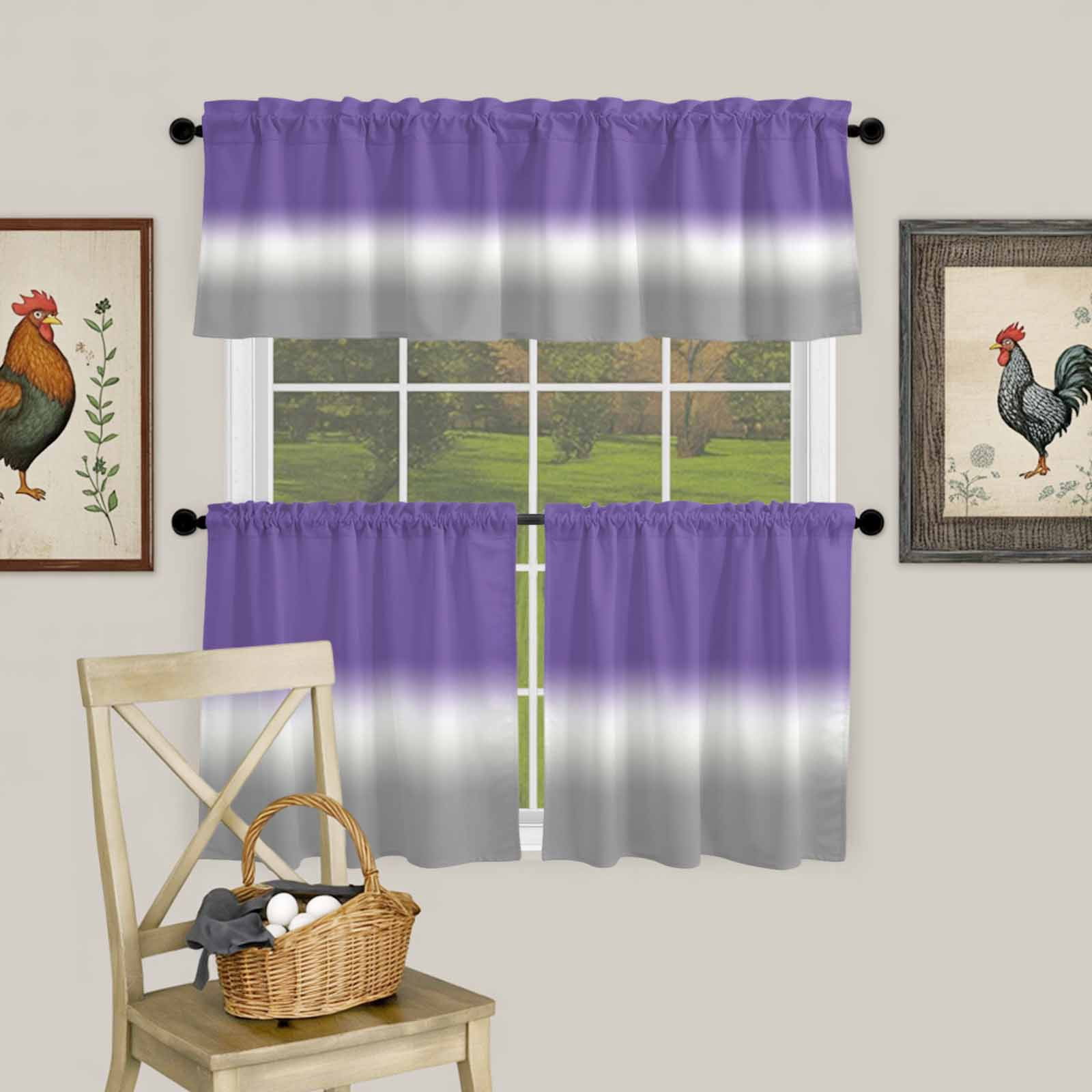 Classic Purple Grey Gradient Curtain Tier and Valance Set 3 Piece ...