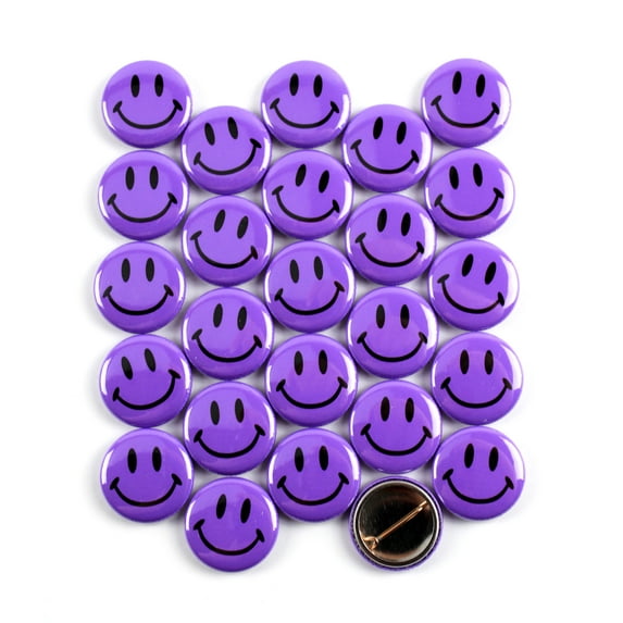 Classic Purple Smiley Face Pinback Button Badges - 1 Inch - 25 Pack ...