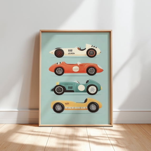 Classic Race Car Poster: Retro Sports Cars Nursery Art, Unframed Poster ...