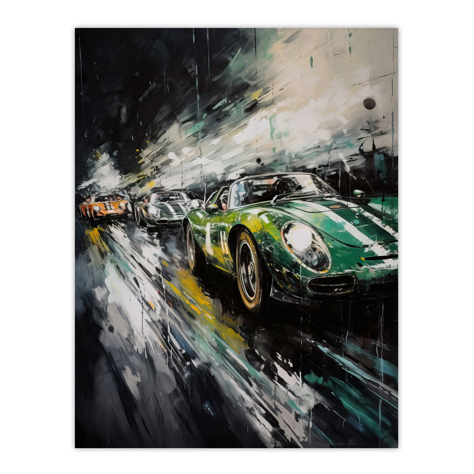 Classic Race Cars Night Scene British Racing Green Motorsport Fan For ...