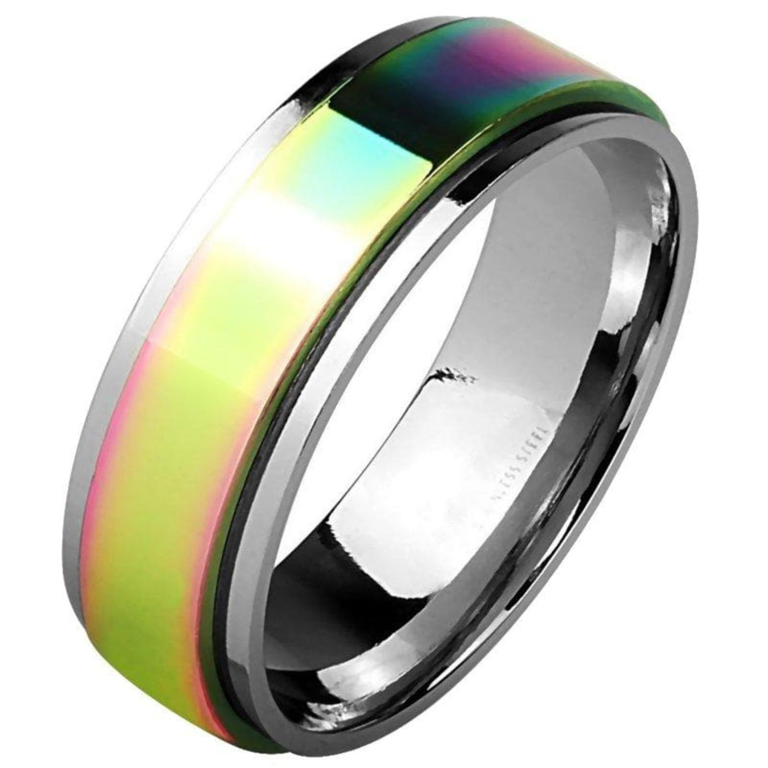 Classic Rainbow Spinner Ring 6mm Womens Stainless Steel Fidget Band ...