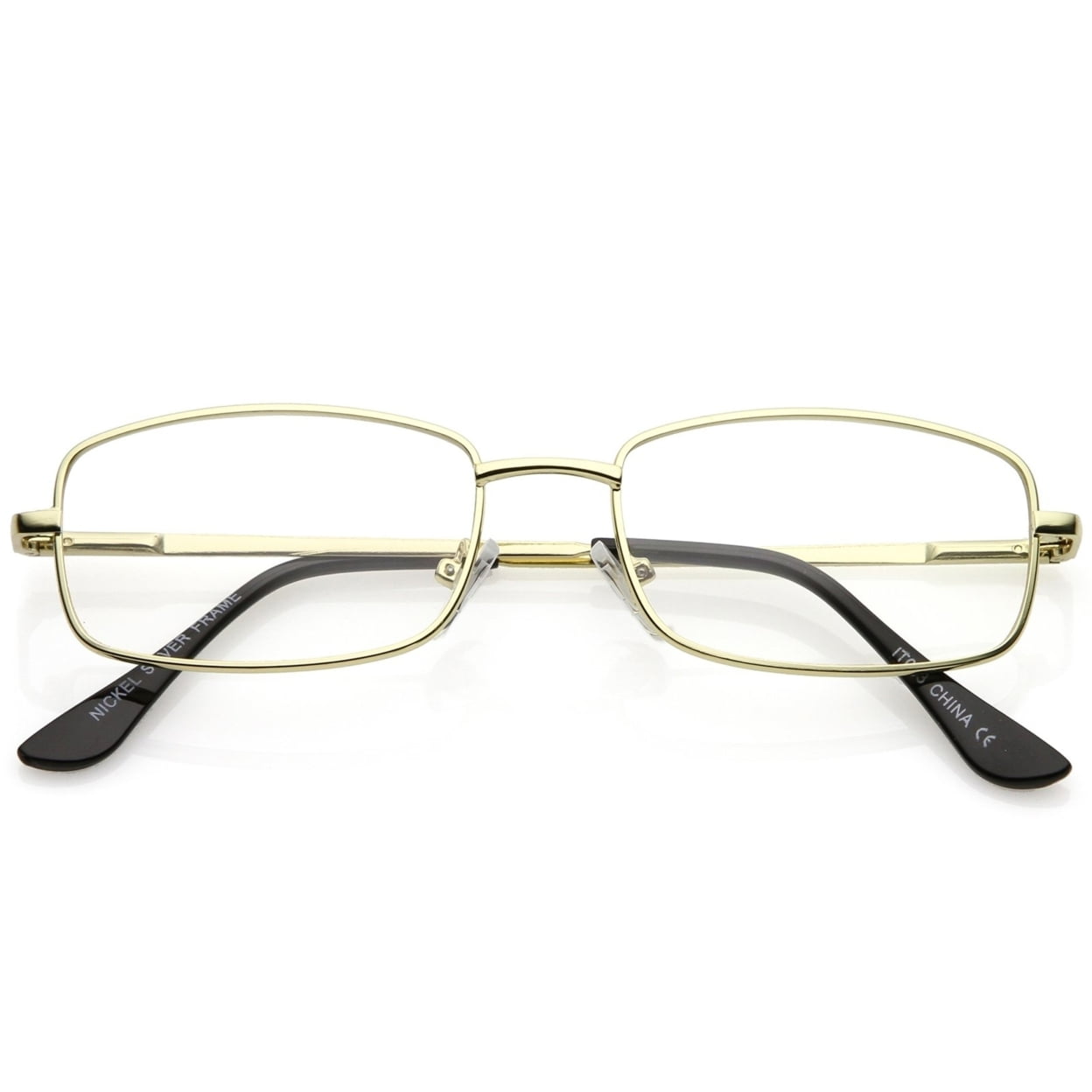 Classic Rectangle Metal Glasses Gold Thin Frame Clear Lens 50mm Stylish ...