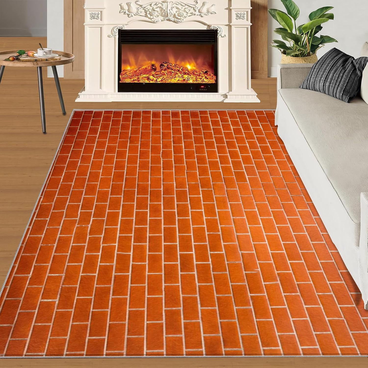 Classic Red Brick Rug, Natural Art Living Room Washable Rug Non Skid ...