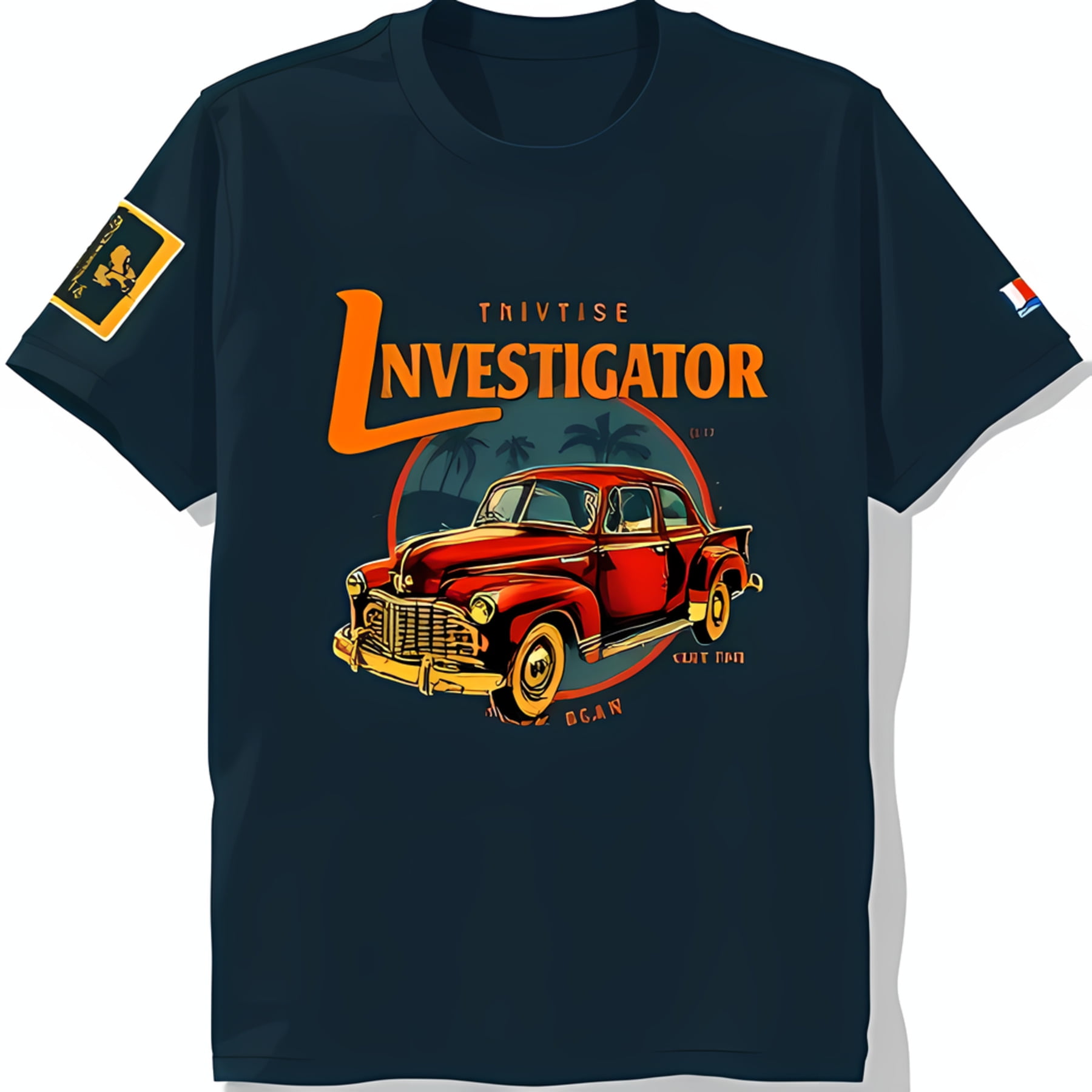 Classic Red Car Graphic T-Shirt with Yellow Sun & Trees 'Trivtise ...