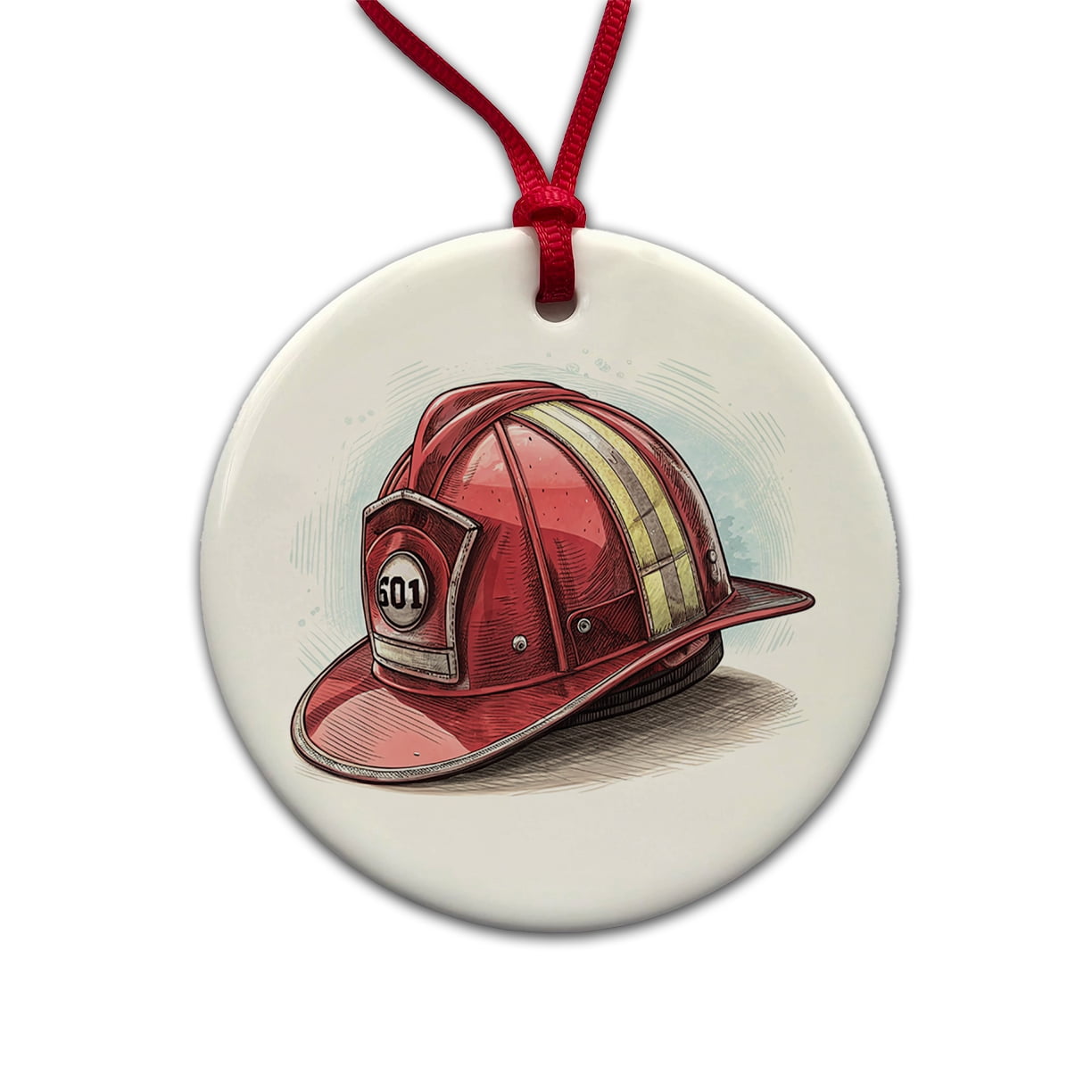 Classic Red Firefighter Fireman Helmet Christmas Tree Holiday Round ...