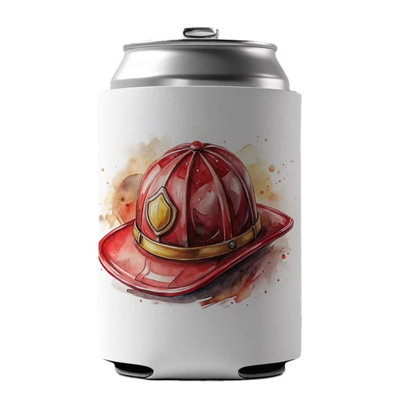 Classic Red Firefighter Fireman Helmet Watercolor Drink Beer Soda ...