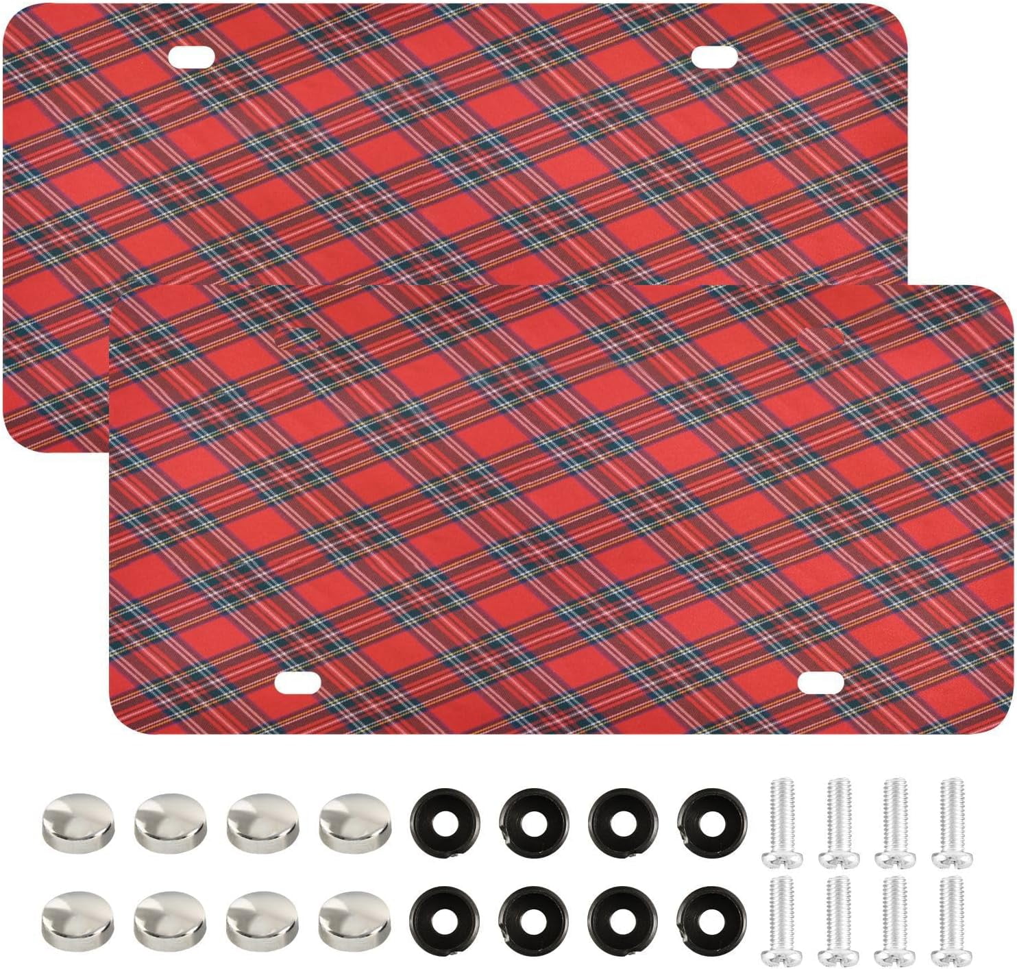 Classic Red Plaid License Plates Front License Plate Covers Metal Car ...