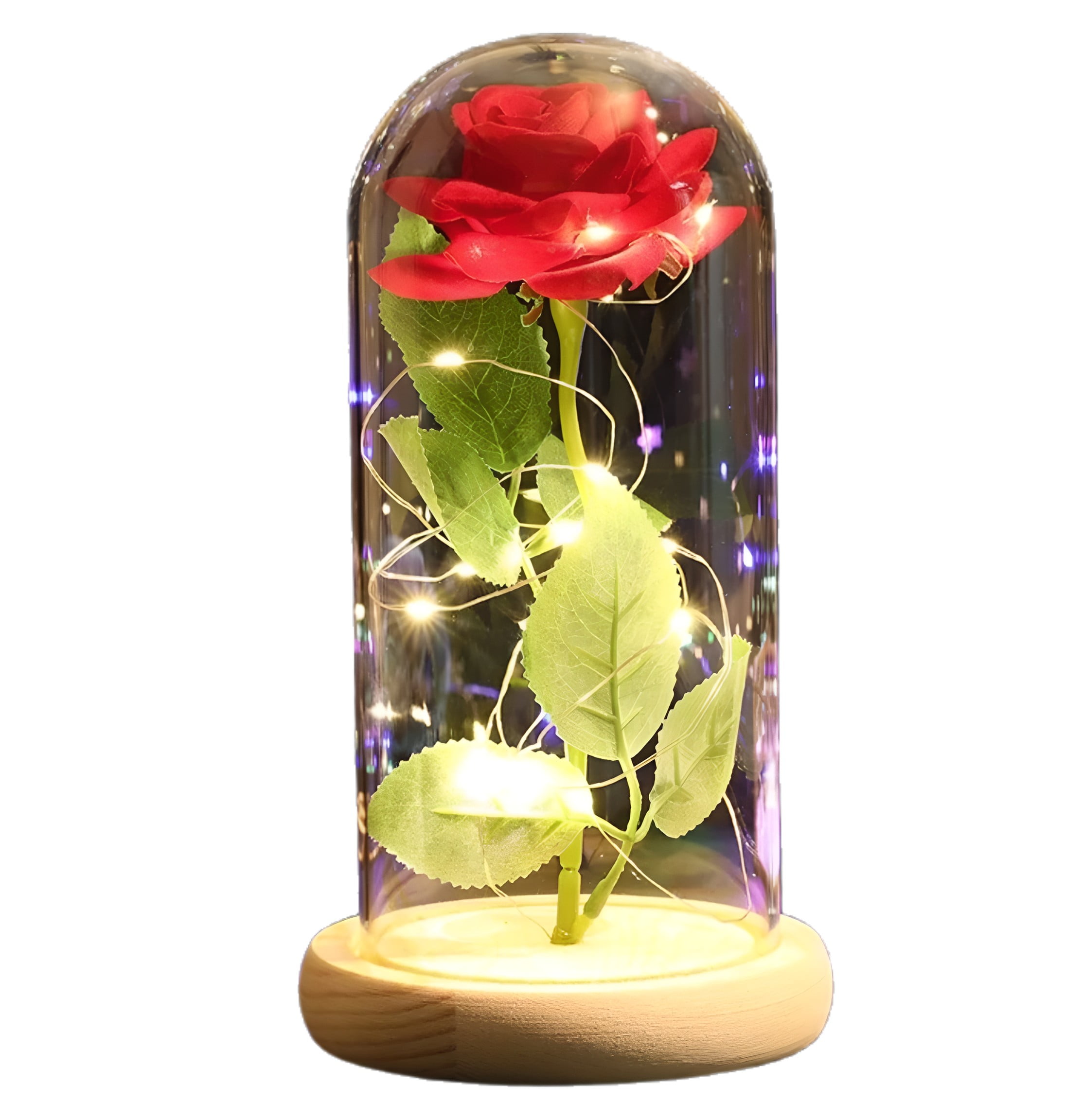 Classic Red Rose- LED glitter Rose in Glass Dome, Crystal Lumen bloom ...
